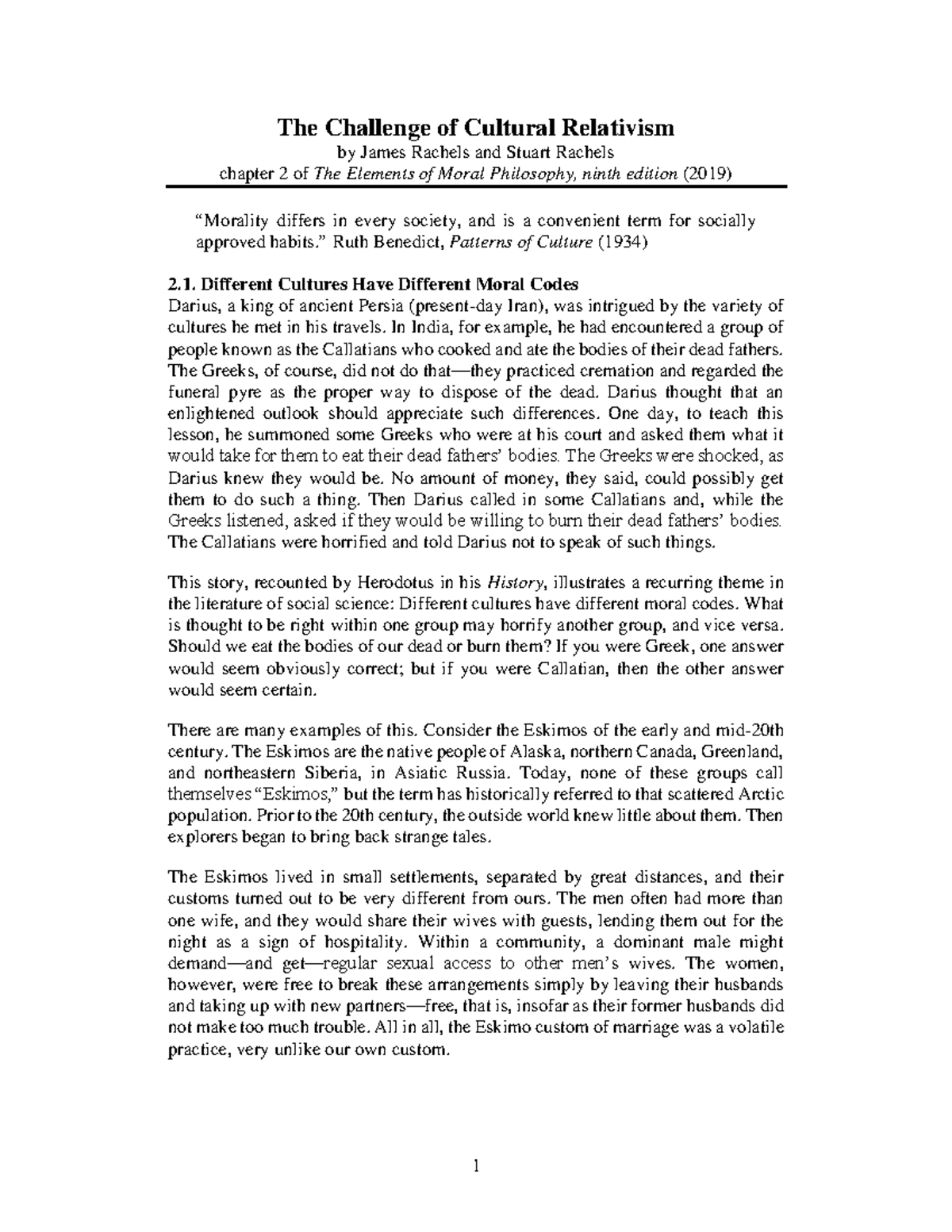 Rachels 1 - The Challenge of Cultural Relativism by James Rachels and ...