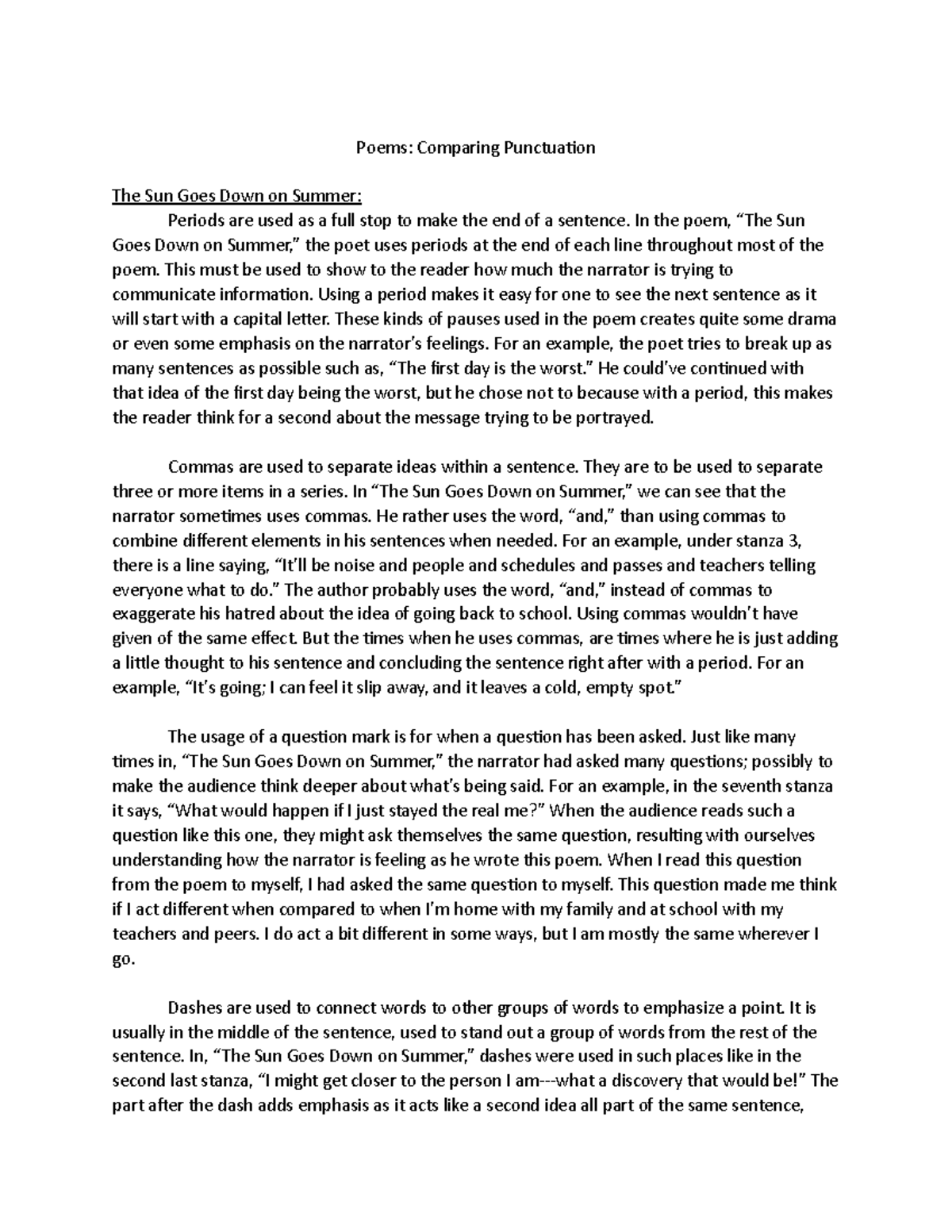 Poems, comparing punctuation and placement - Poems: Comparing ...