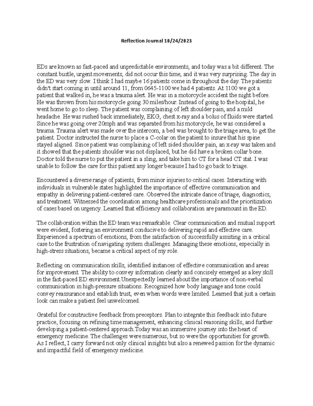 Reflection Journal 1024 - Reflection Journal 10/24/ EDs are known as ...