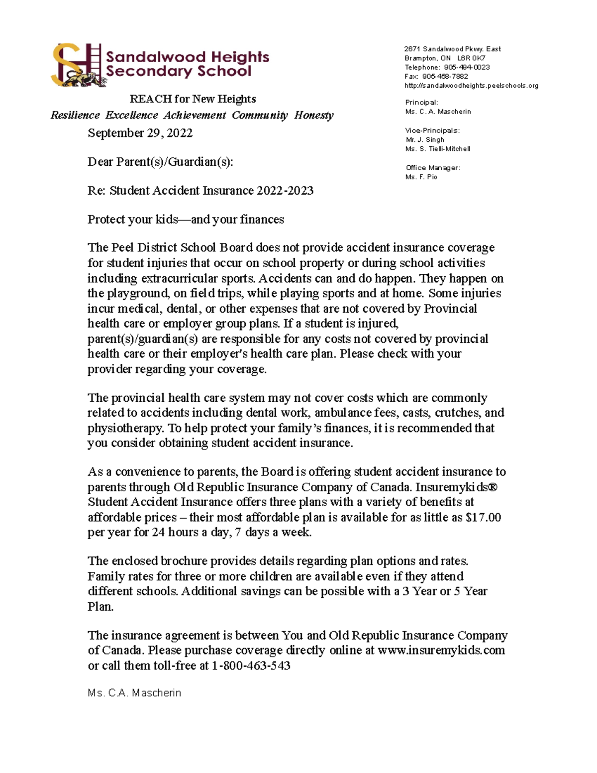 Student Accident Insurance & Notice - Sept. 29, 2022 - September 29 ...