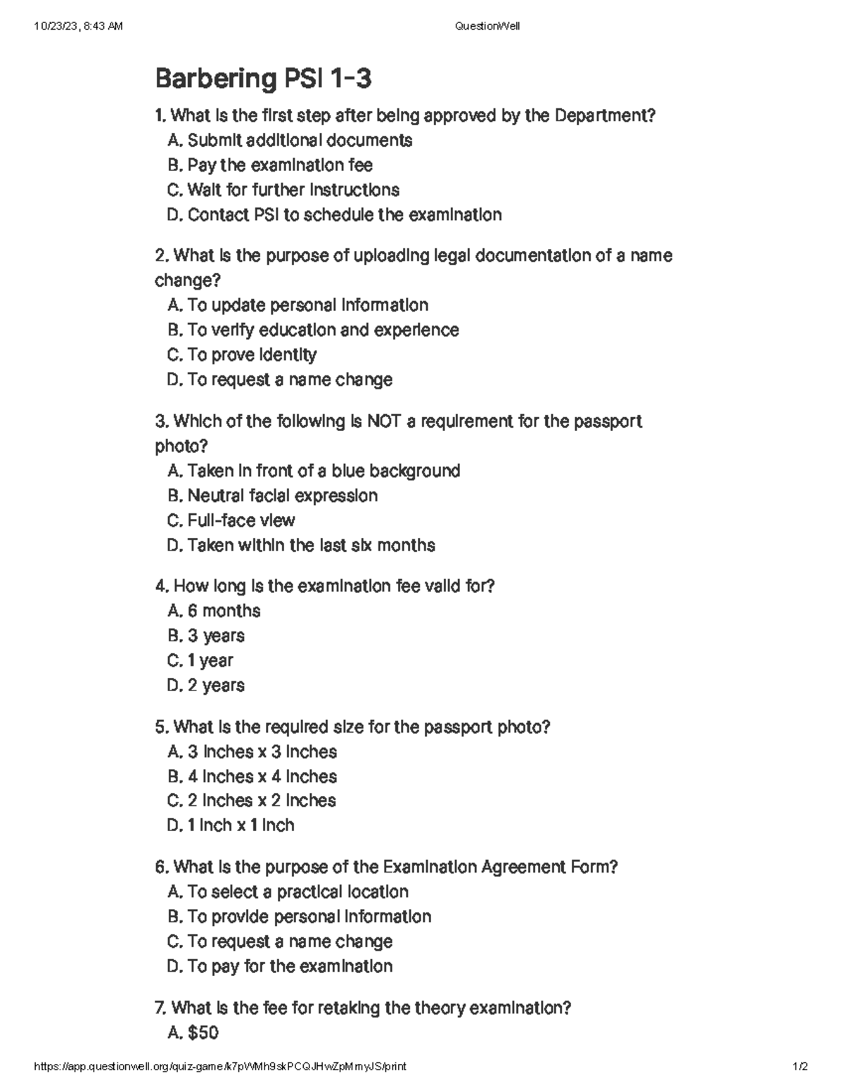 PSI questions pg 1-3 - nbn n n - 10/23/23, 8:43 AM QuestionWell - Studocu