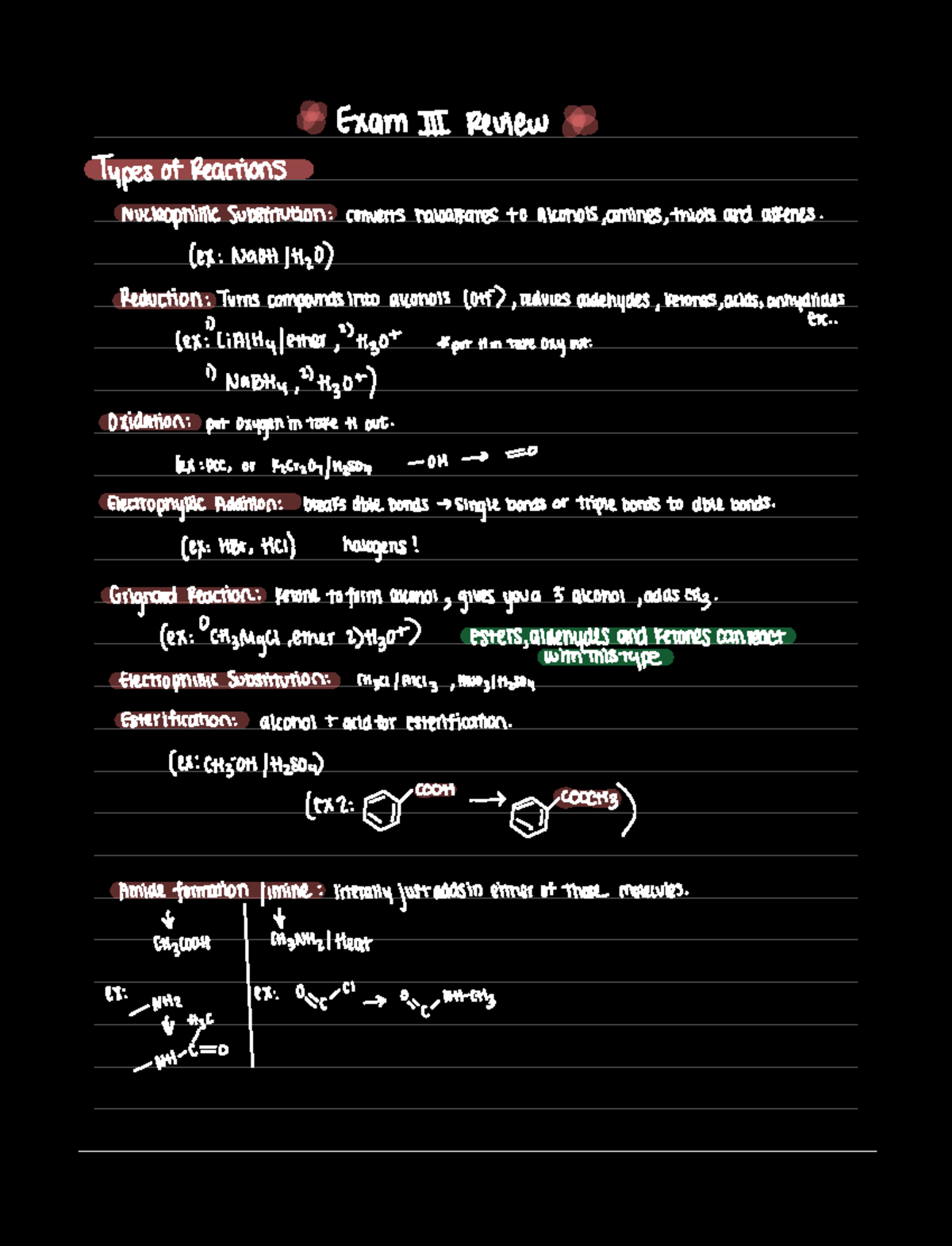 Exam 3 Review Notes - Exam II Review TypesofReactions ...