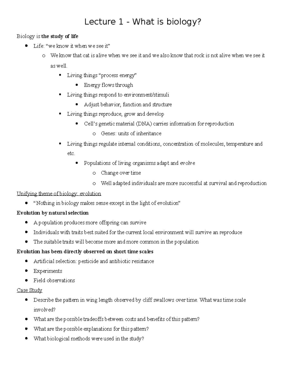 Lecture 1 Lecture 1 What Is Biology Biology Is The Study Of Life