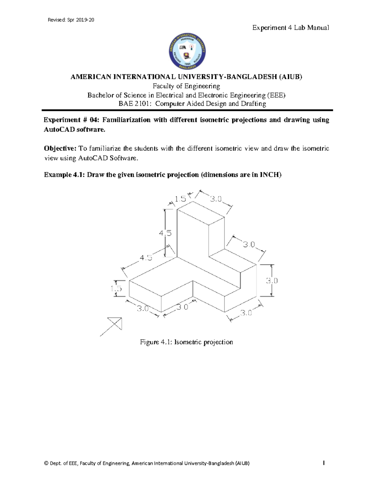 CAD Exp 4 - cad - Experiment 4 Lab Manual AMERICAN INTERNATIONAL ...