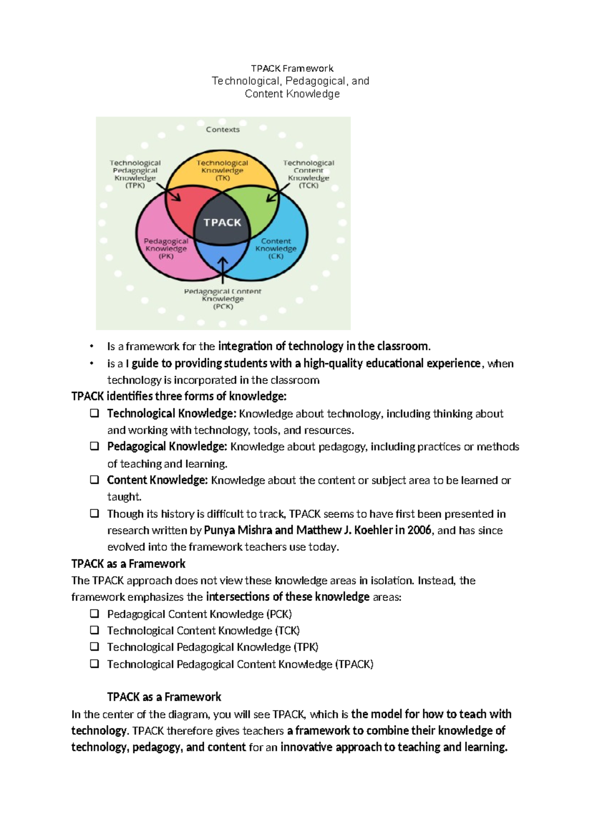 TTL2 Tpack 125125 - ...... - Is a framework for the integration of technology in the classroom ...