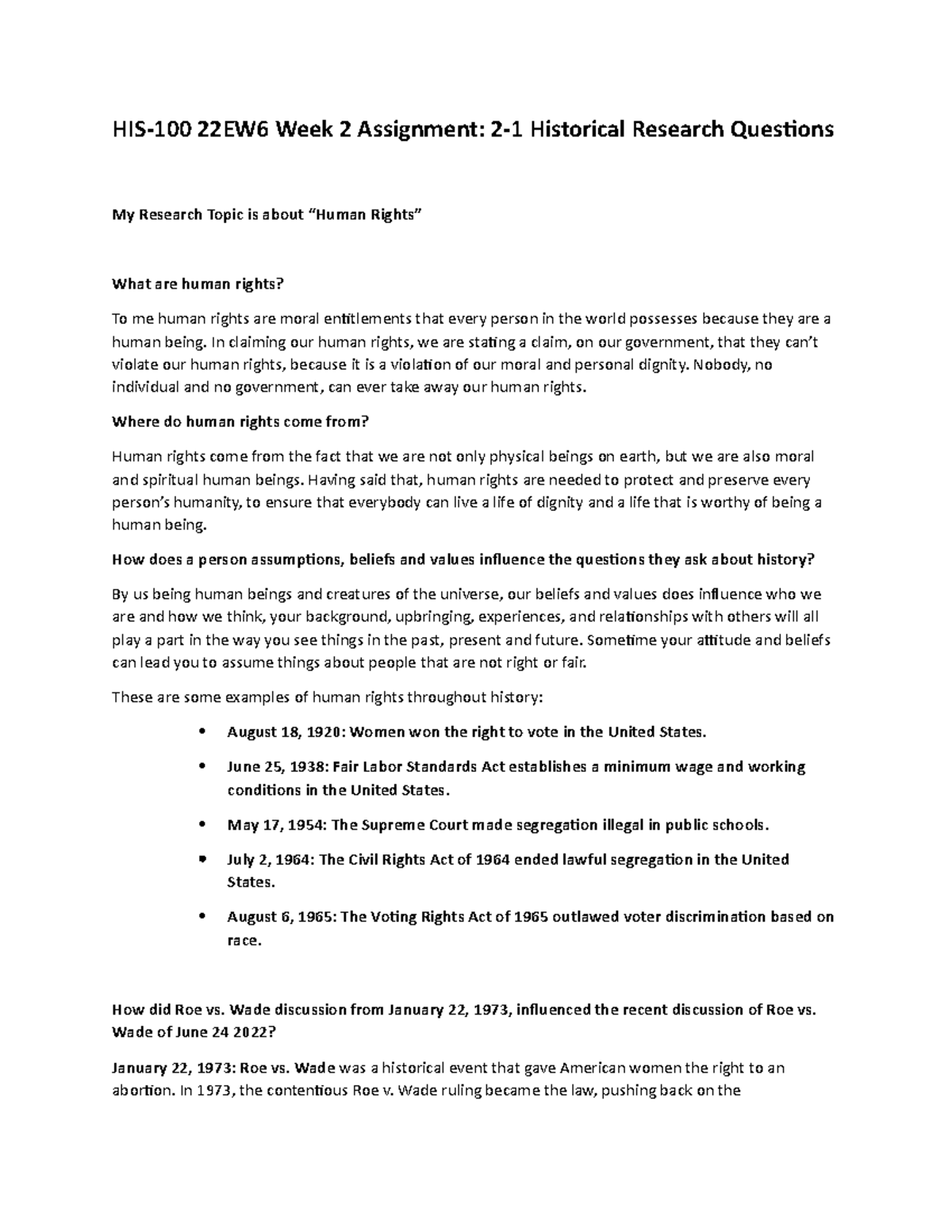 HIS 100 22EW6 Week 2 Module 2 Assignment 2-1 Historical Research ...