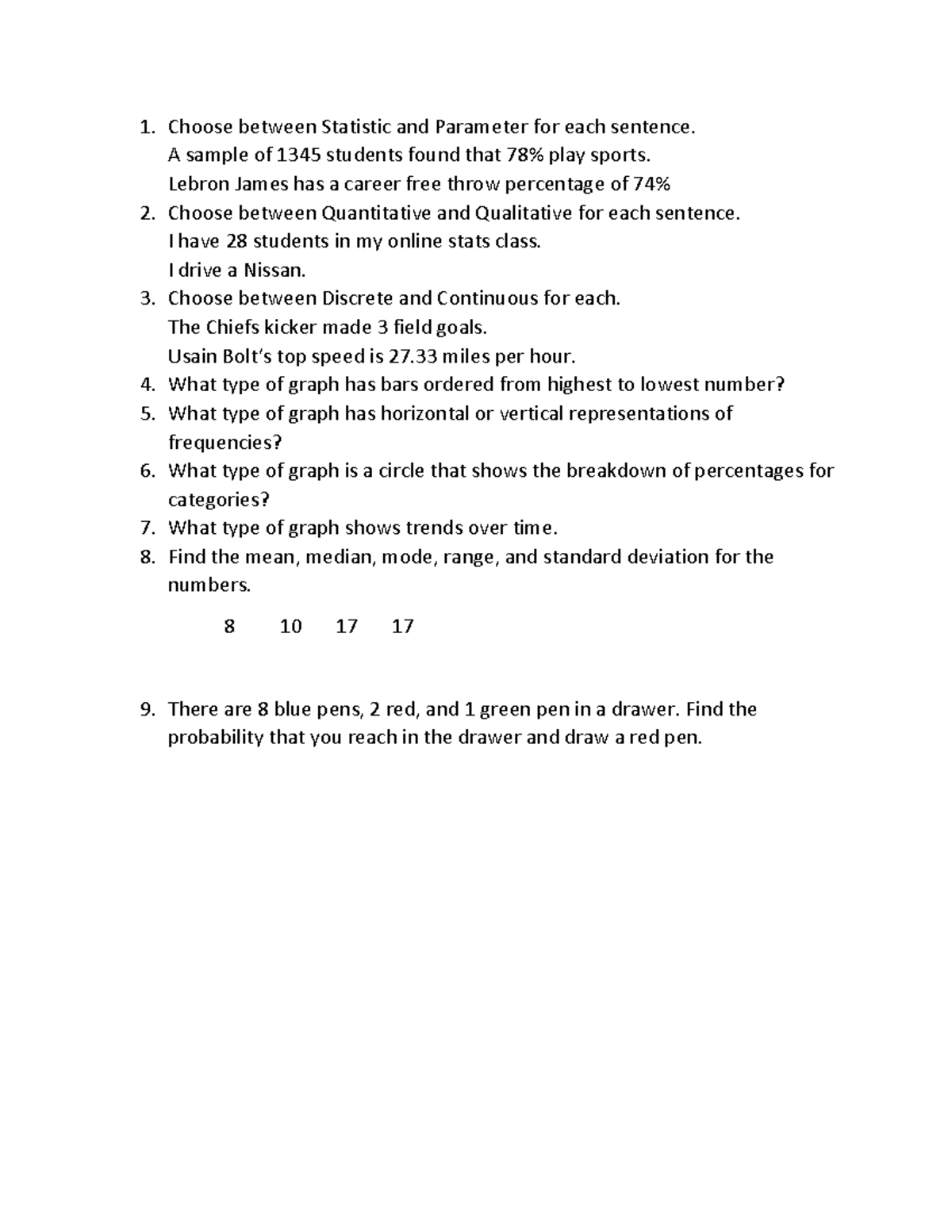 Online stats Midterm study guide questions - Choose between Statistic ...