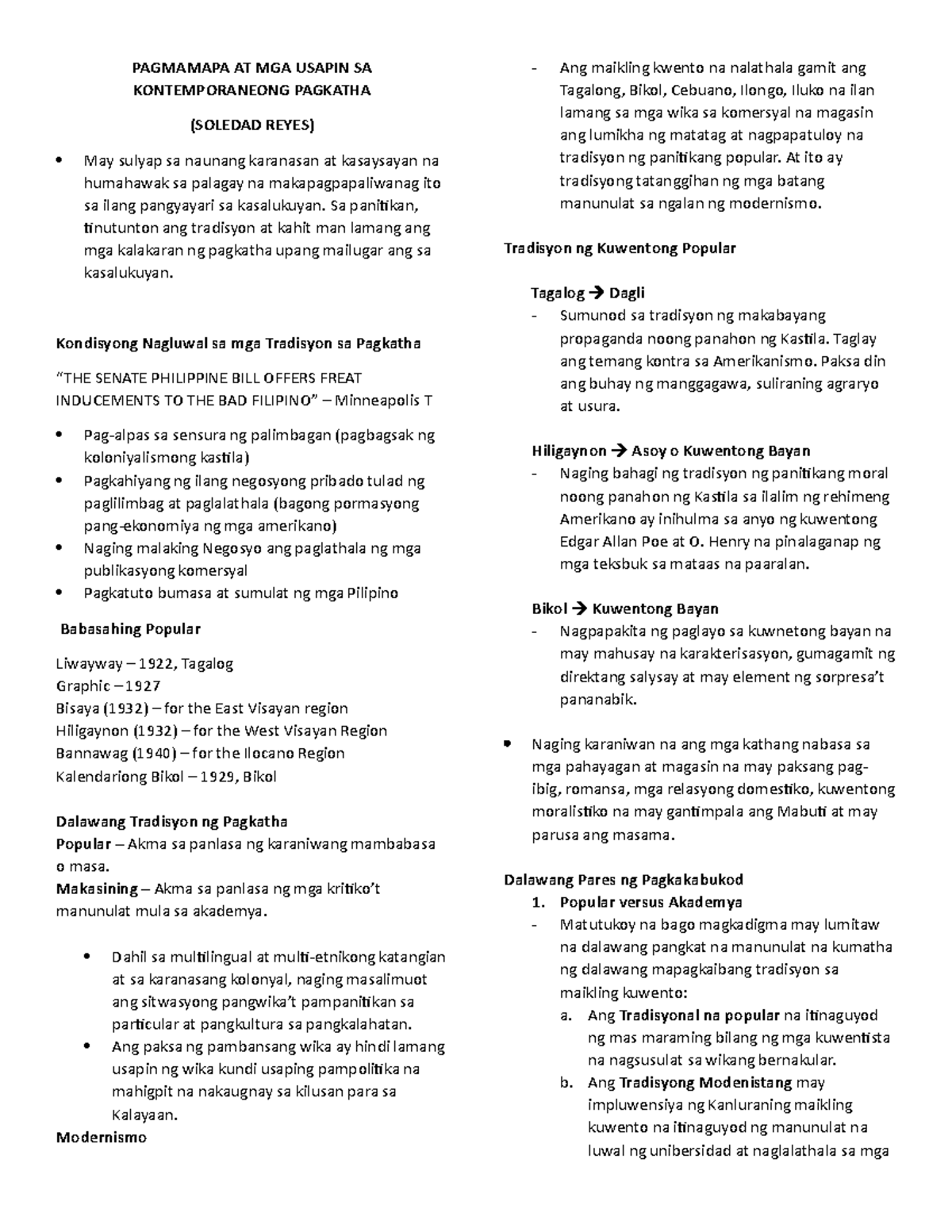 Pagmamapa At Mga Usapin Sa Kontemporaneong Pagkatha - PAGMAMAPA AT MGA ...