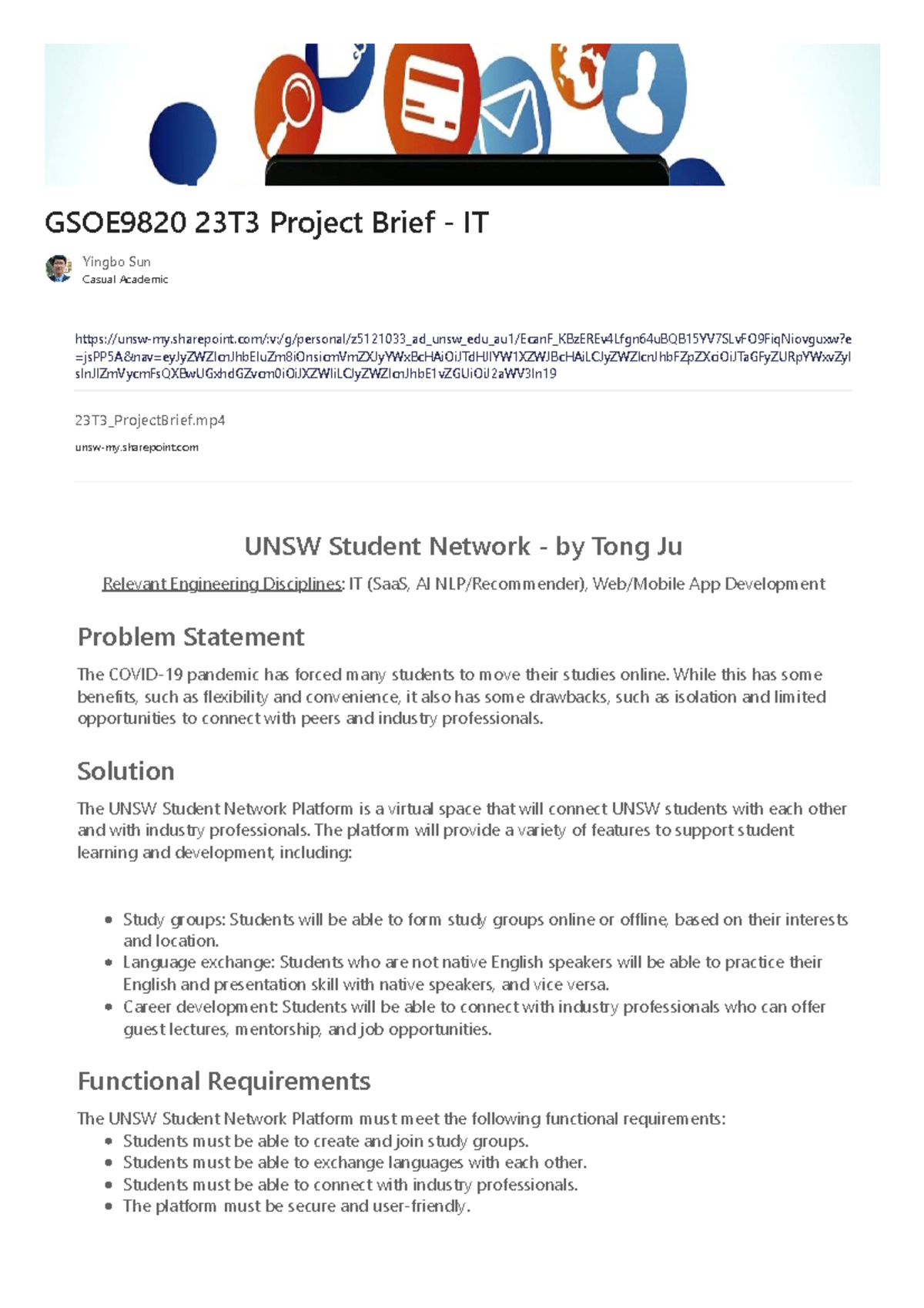GSOE9820 23T3 Project Brief - IT - - Studocu