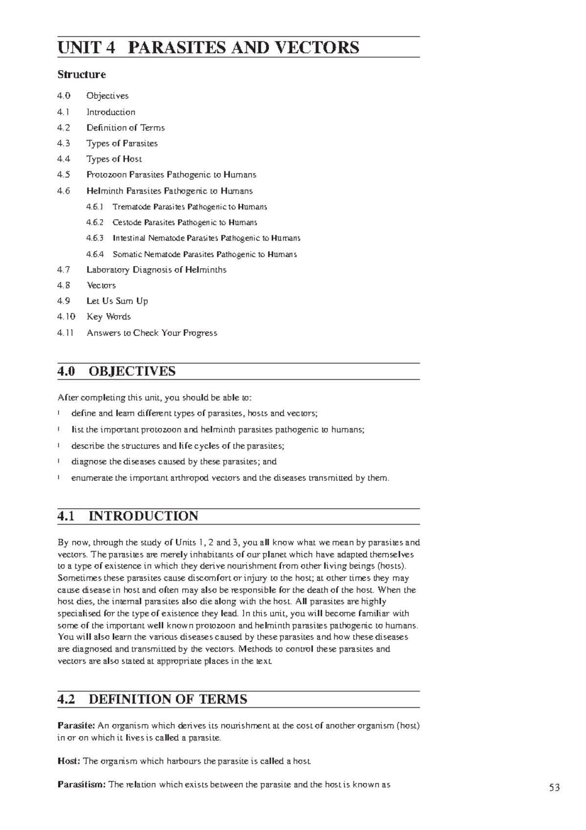 UNIT-4 Parasites AND Vectors - UNIT 4 PARASITES AND VECTORS Structure 4 ...