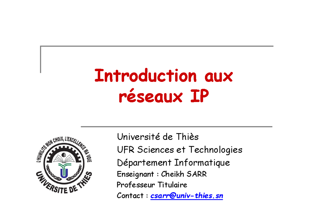 Reseau-1 - Introduction aux réseaux IP Université de Thiès UFR Sciences ...