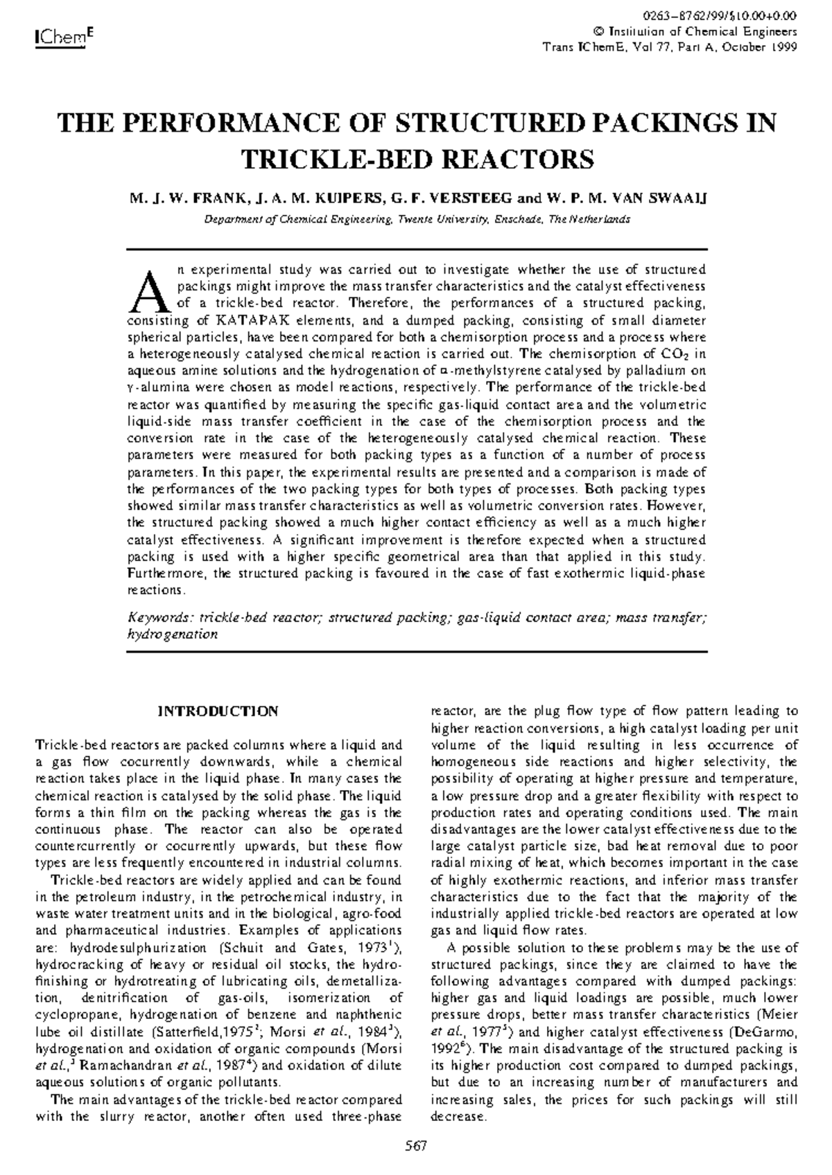 The performance of structured packings in trickle bed reactors - THE ...