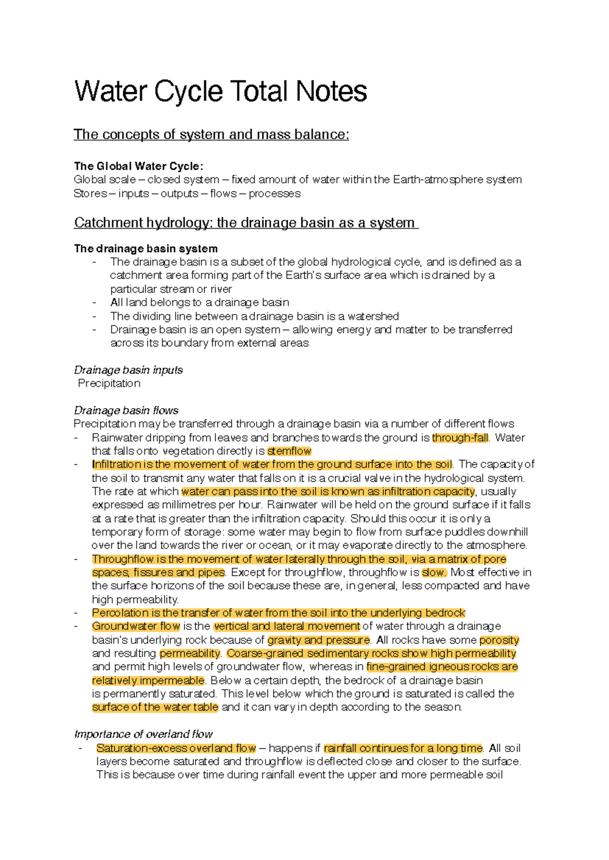 Water Cycle Complete Notes - Water Cycle Total Notes The concepts of ...