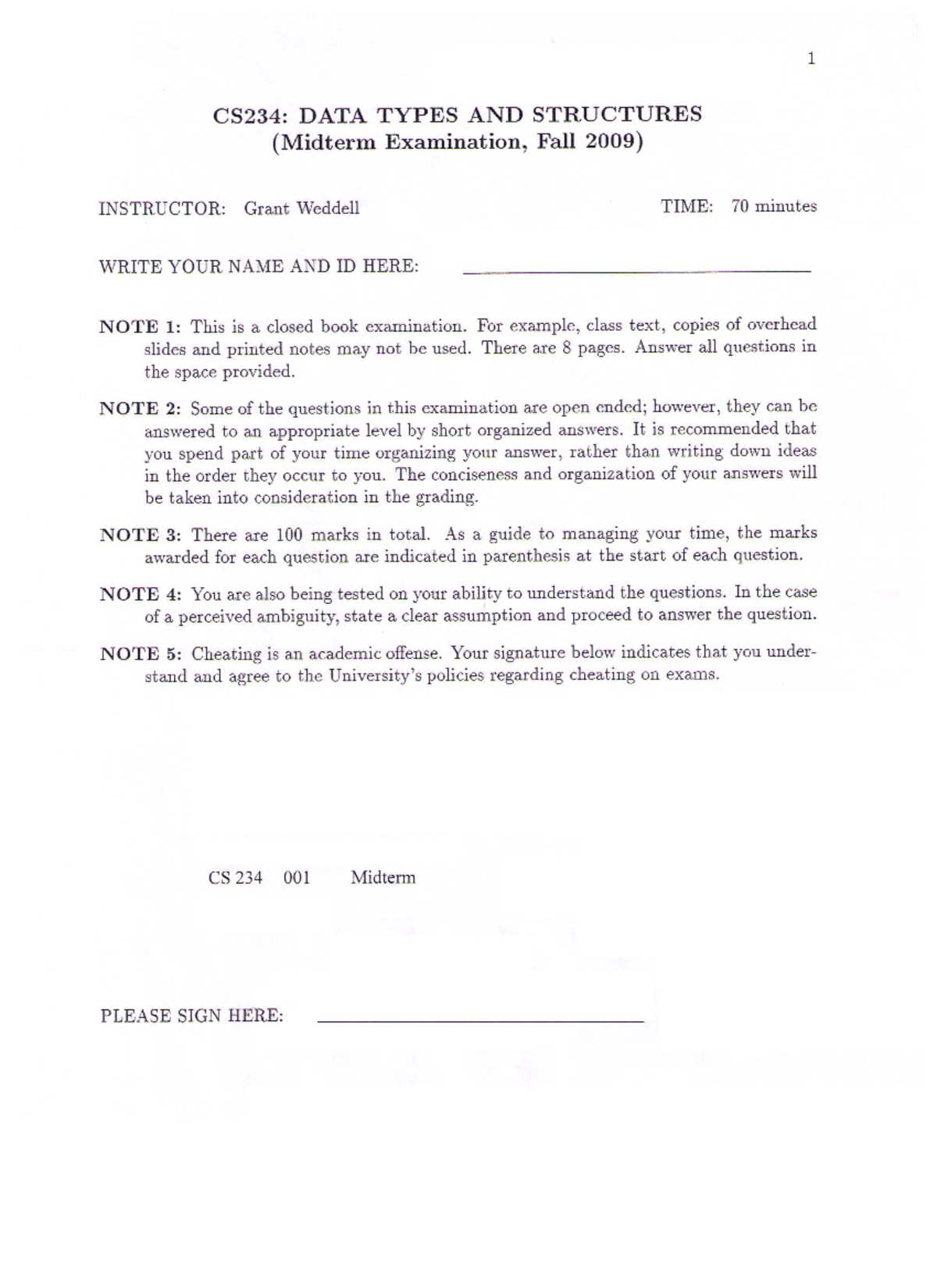 Exam 2009, questions and answers - midterm - CS 234 - Studocu