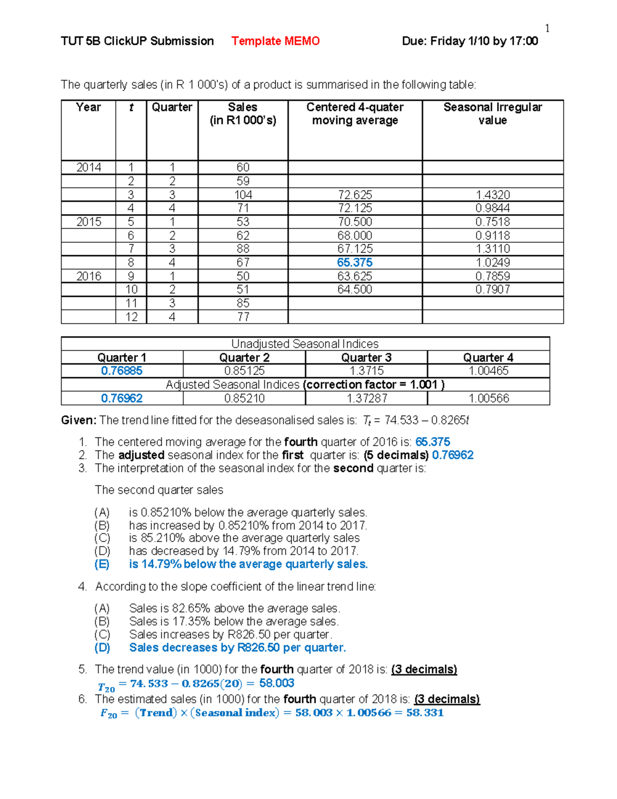 Statistics 120: Tutorial 5B on Chapter 17 - Memorandum - STK 120 - UP ...