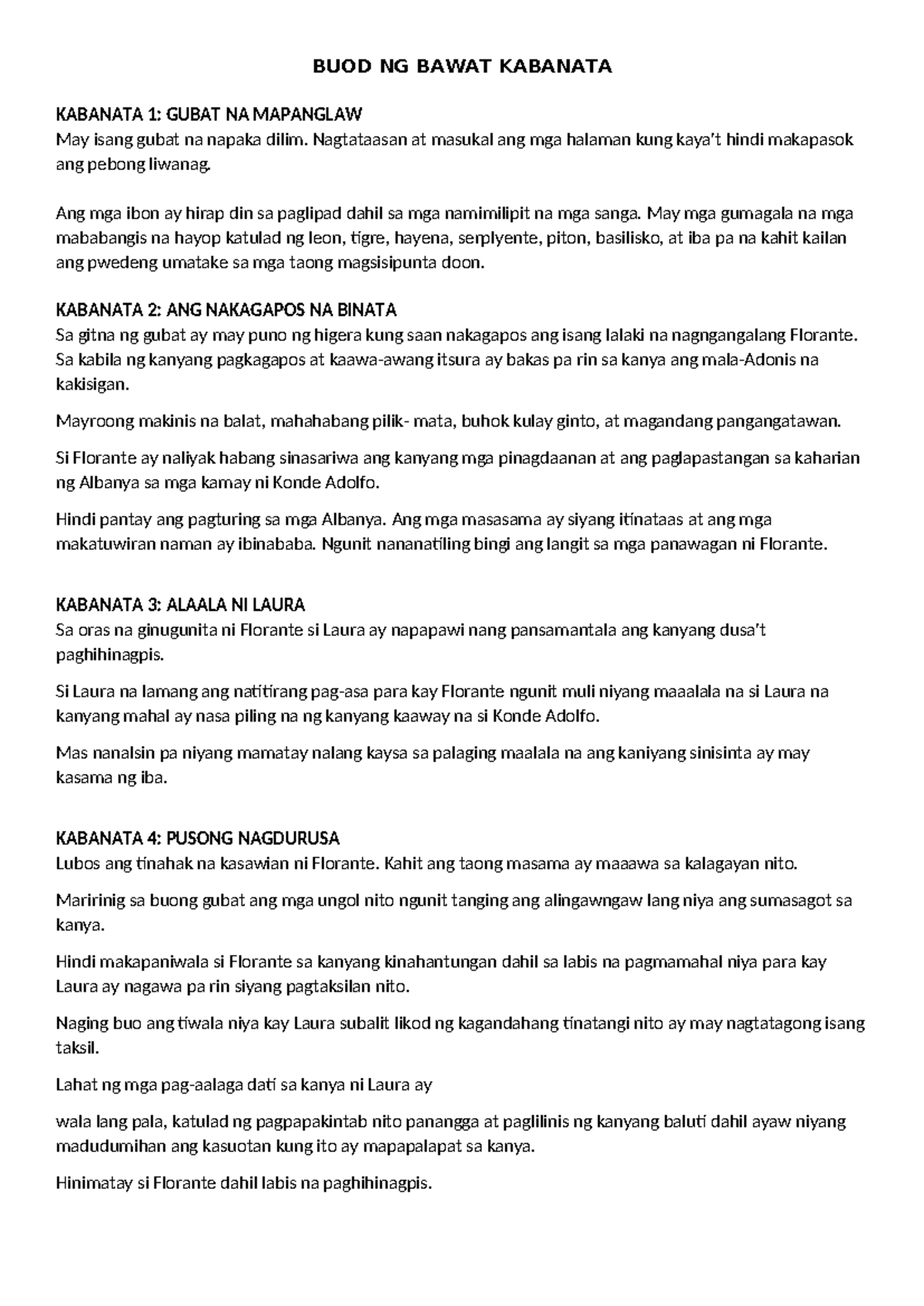 Buod ng Bawat Kabanata - BUOD NG BAWAT KABANATA ΚΑΒΑΝΑΤΑ 1: GUBAT NA ...