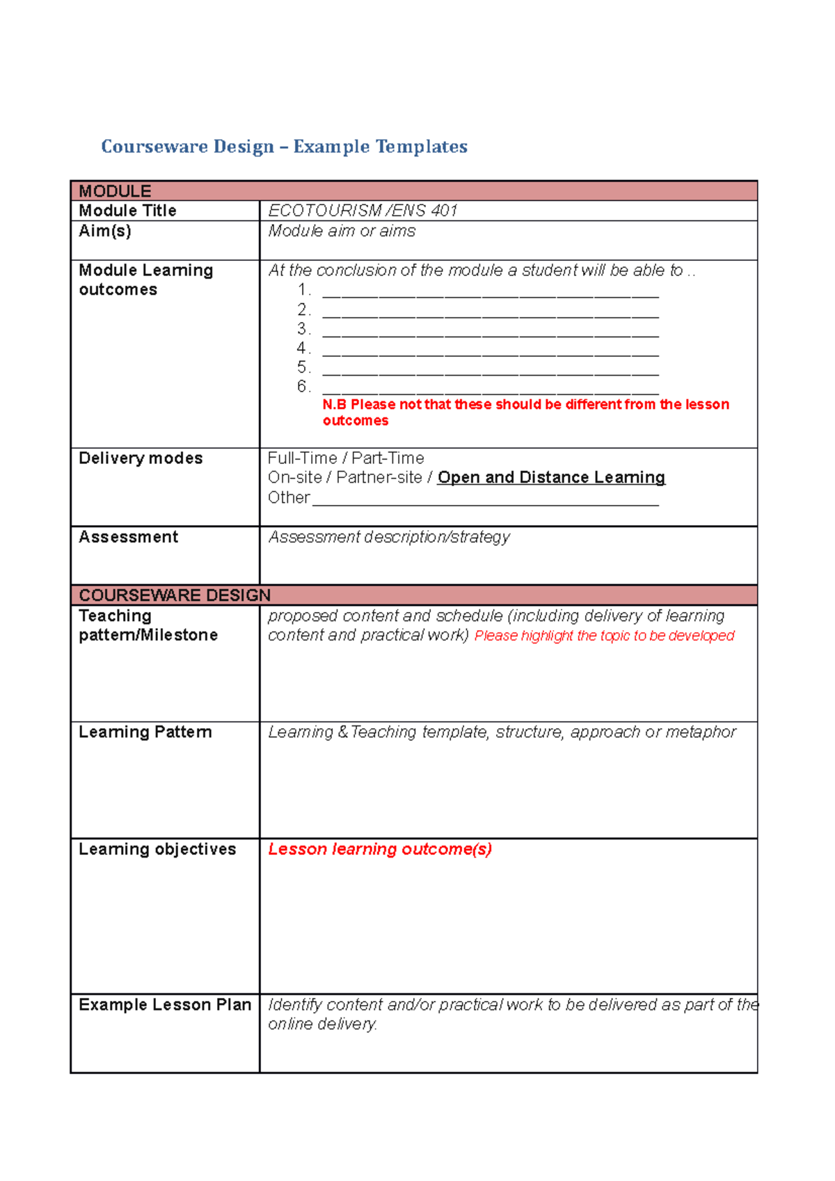 Courseware Design Template-1 (1) (1) - Courseware Design – Example ...