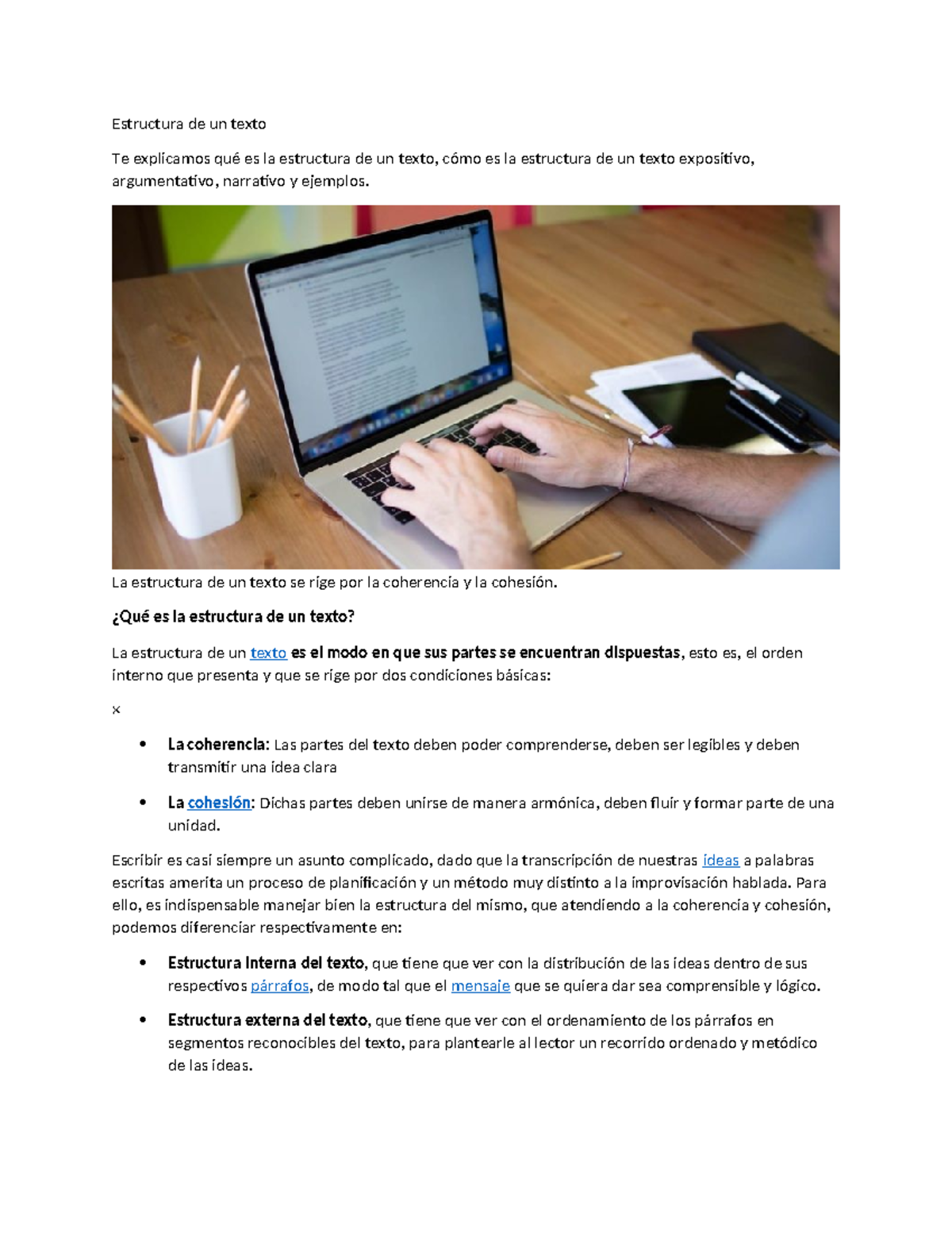 Estructura de un texto - Resumen español - Estructura de un texto Te ...