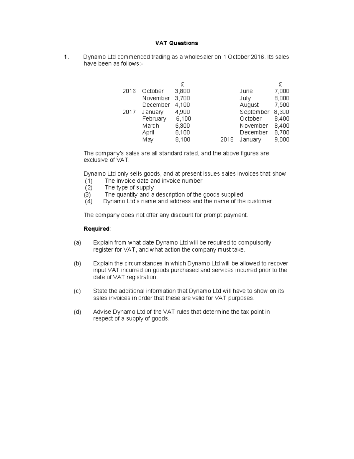 VAT Questions - 6AC003 - Business Taxation - VAT Questions Dynamo Ltd ...