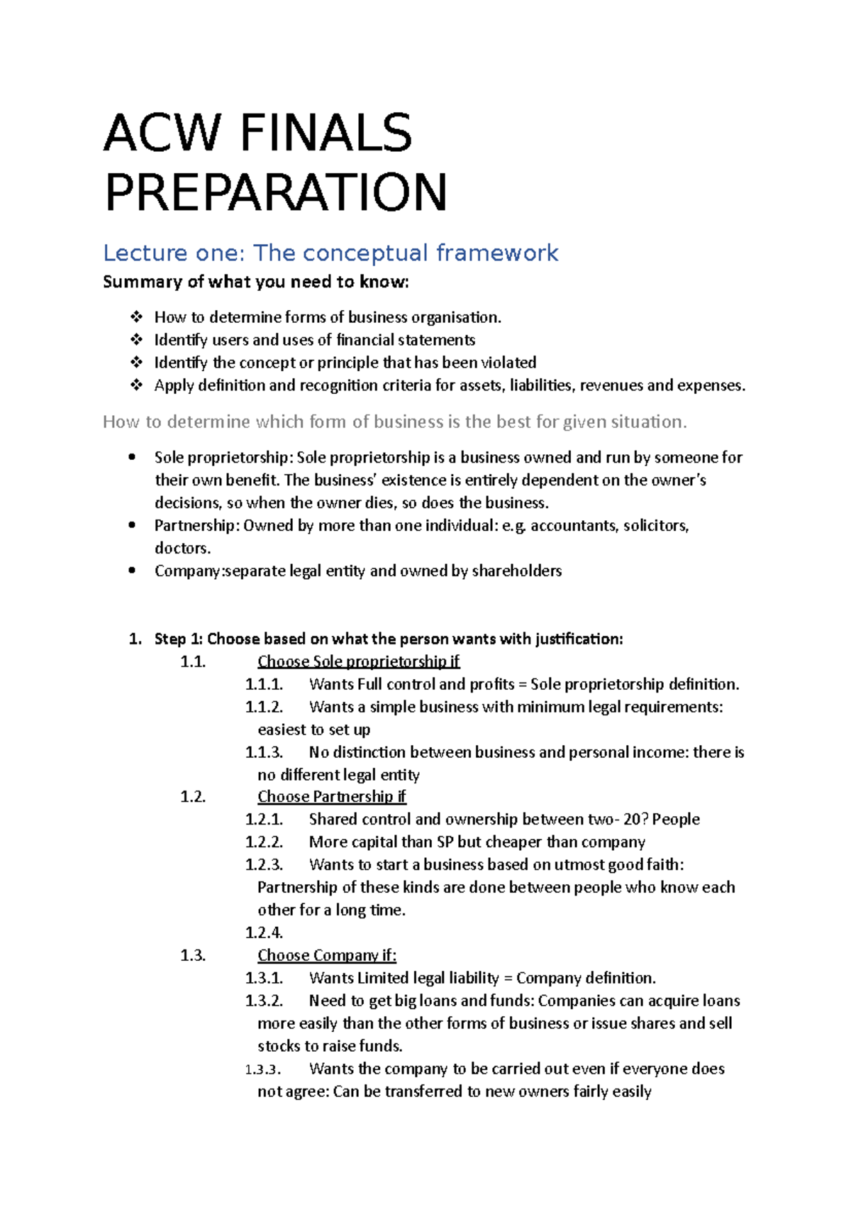 ACW Ultimate cheat sheet - ACW FINALS PREPARATION Lecture one: The ...