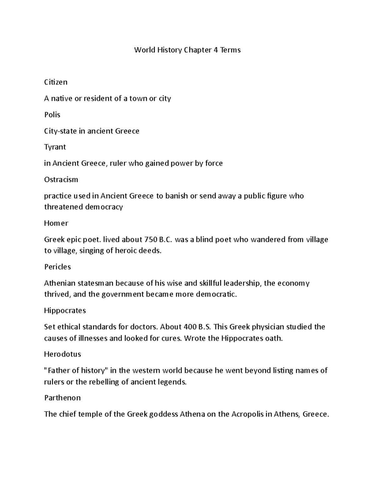World History Chapter 4 Terms - World History Chapter 4 Terms Citizen A ...
