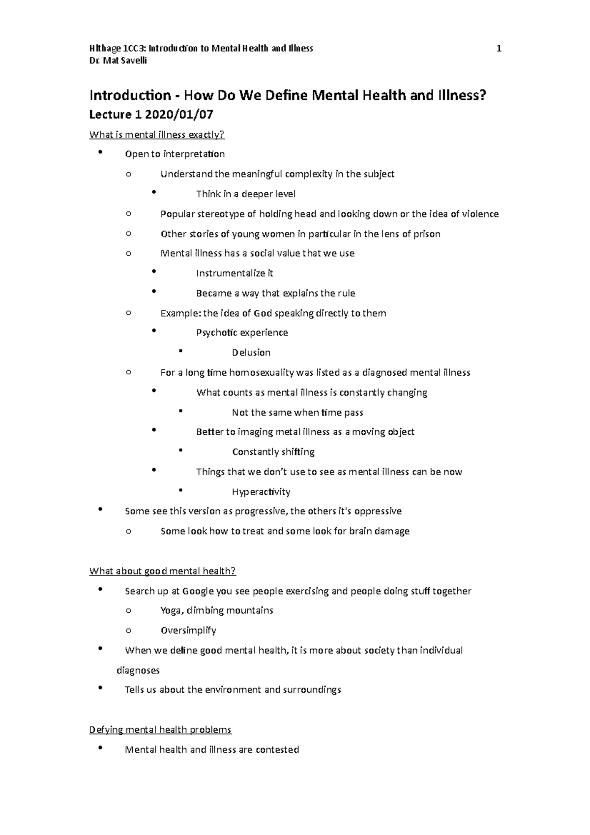 Hltage 1CC3 01 07 - Lec 1 - Hlthage 1CC3: Introduction to Mental Health ...