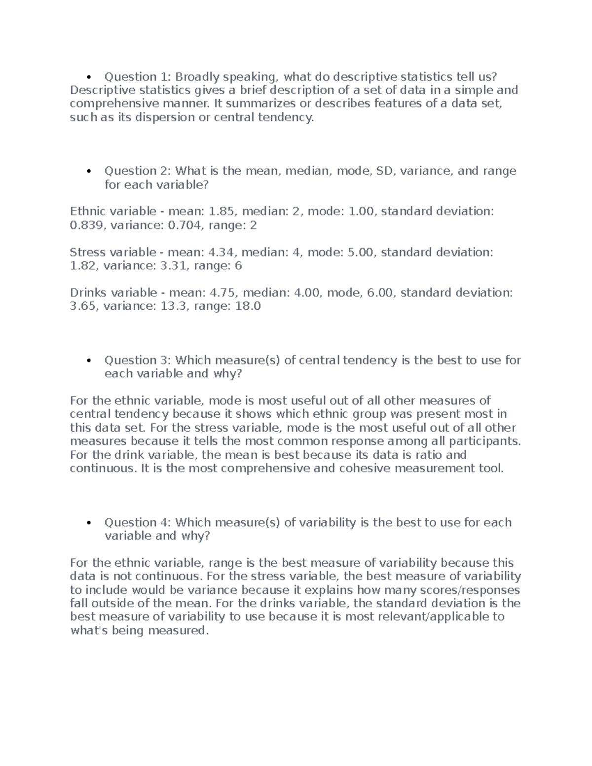 Psyc 210 assignment #2 - Question 1: Broadly speaking, what do descriptive statistics tell us ...