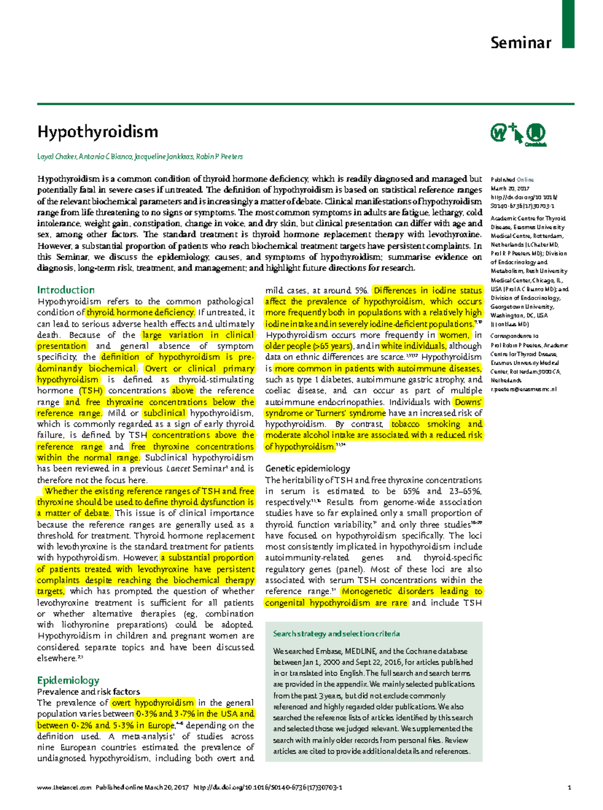 Hypothyroidism Lancet 2017 - Hypothyroidism Layal Chaker, Antonio C ...