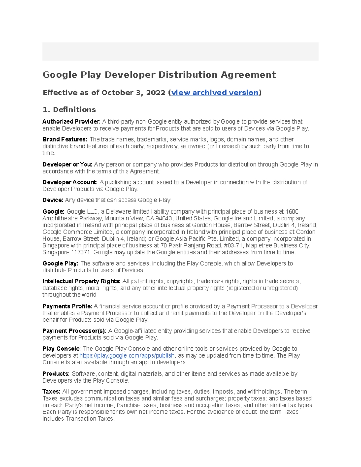 Google Play Developer Distribution Agreement - Google Play Developer Distribution Agreement ...