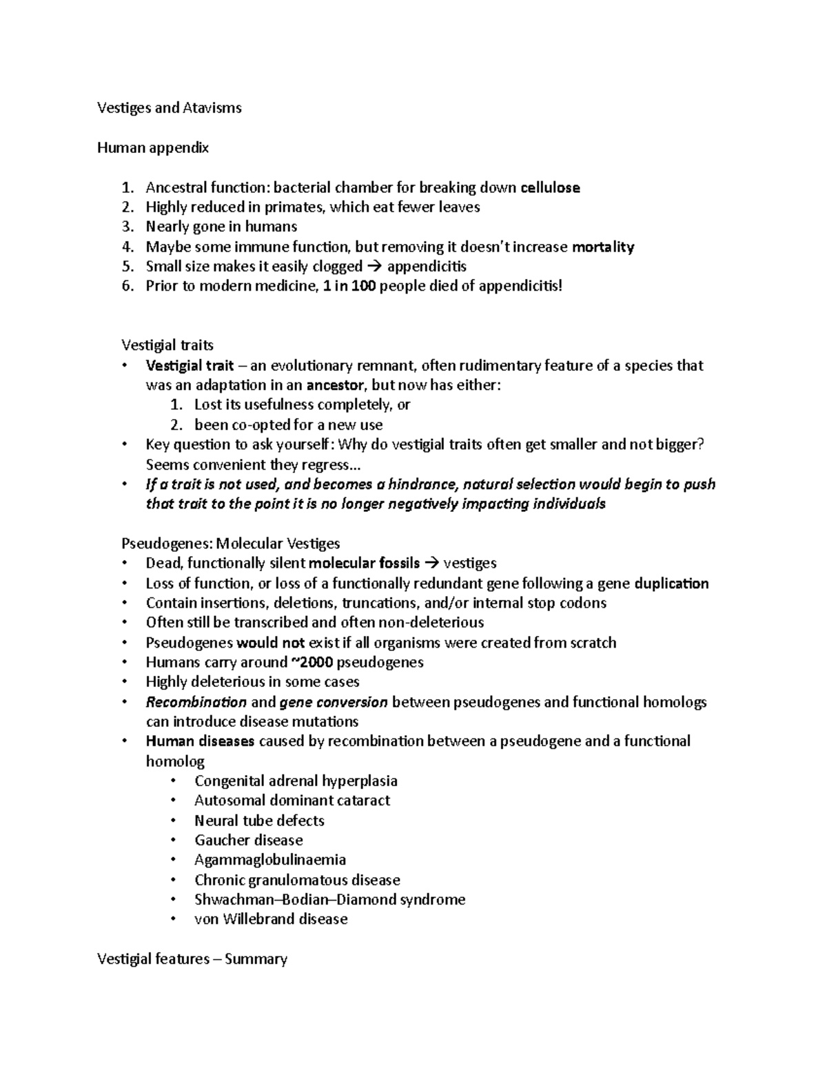 Evolutionary Biology L6 - Vestiges and Atavisms Human appendix ...
