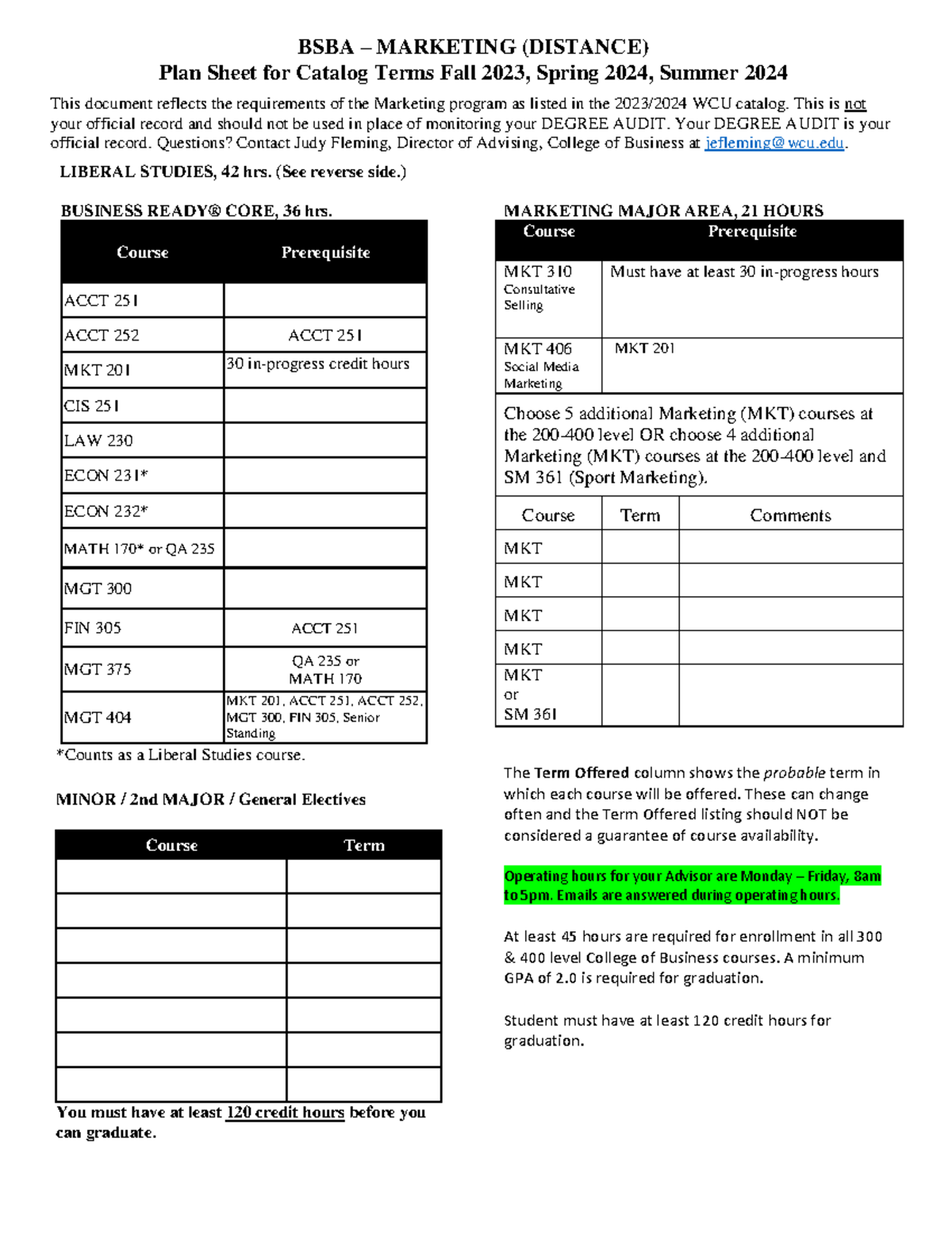 BSBA MKT Distance - BSBA – MARKETING (DISTANCE) Plan Sheet for Catalog ...