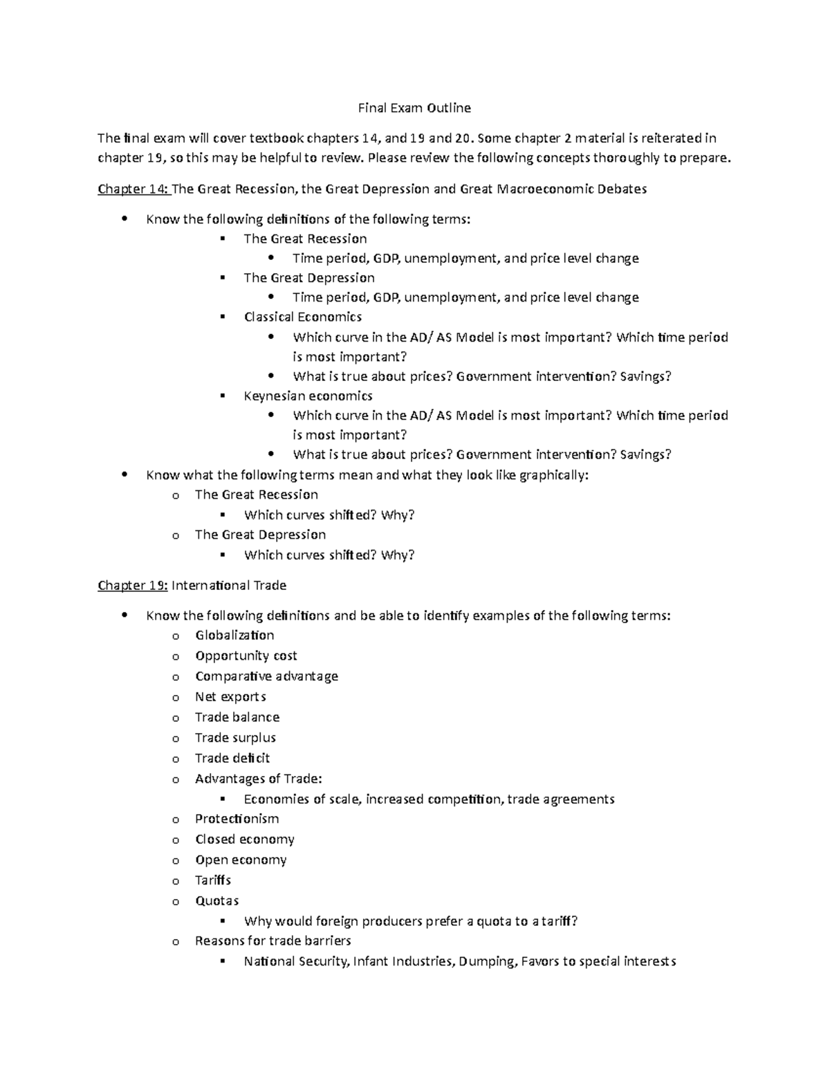 Final Exam Outline - Very important notes or test practice - Final Exam ...