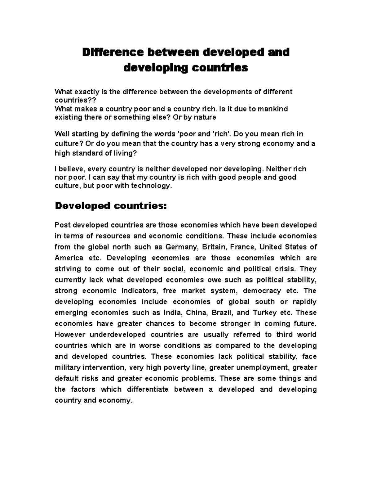 Difference between developed and developing countries - Difference ...