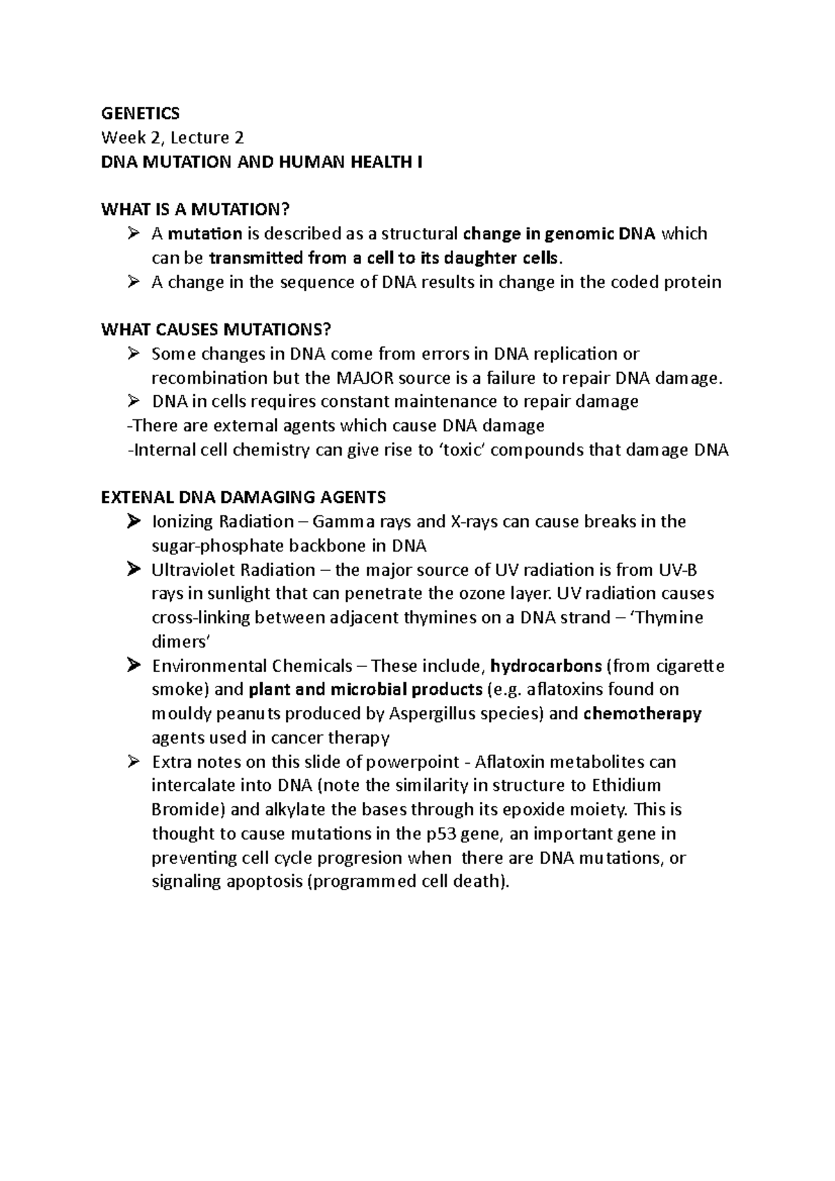 Applied genetics DNA Mutation AND Human Health I - GENETICS Week 2 ...