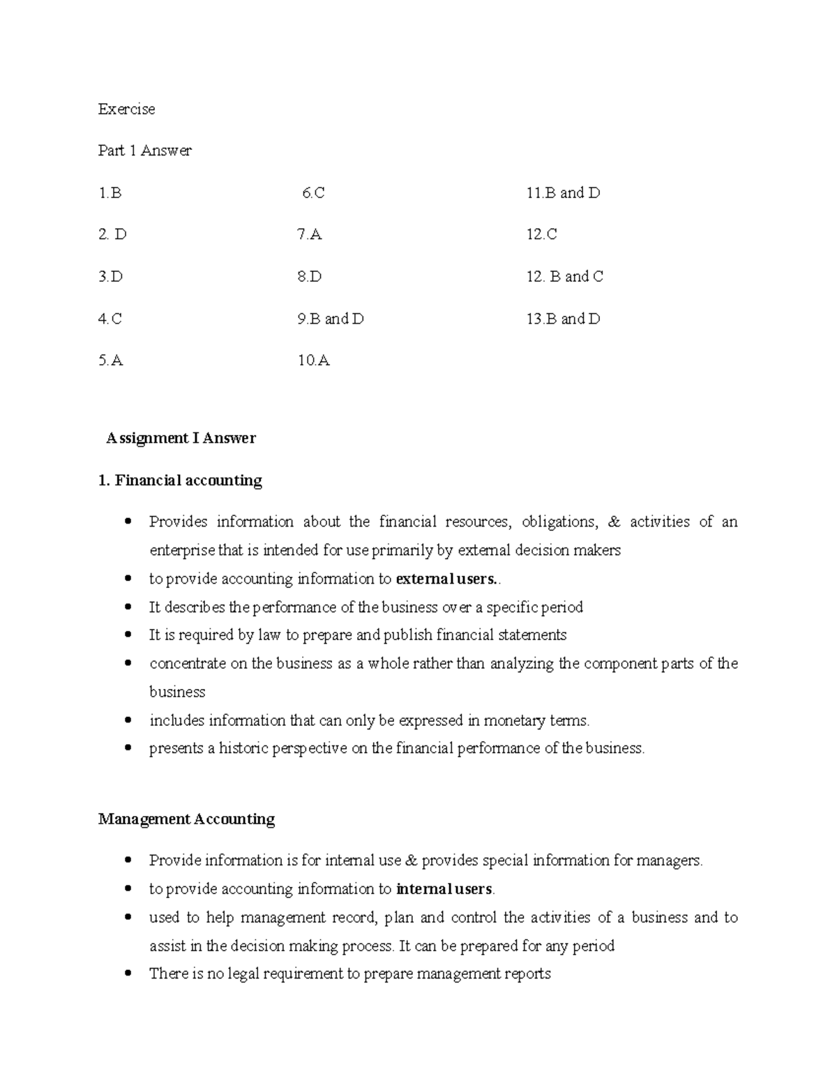 Accountind Assignment Exercise Part 1 Answer 1 6 11 And D 2 D 7 12 3
