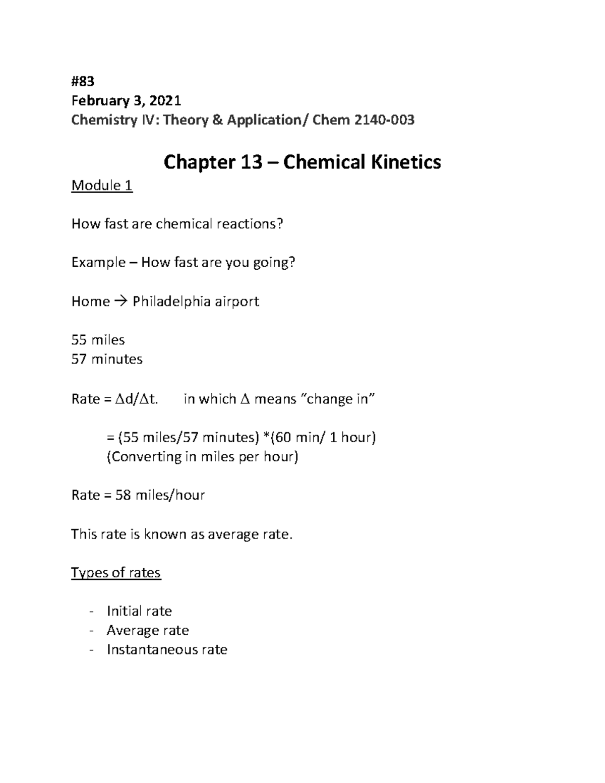 Class 1 Module 1 - Lecture notes 1 - February 3, 2021 Chemistry IV ...