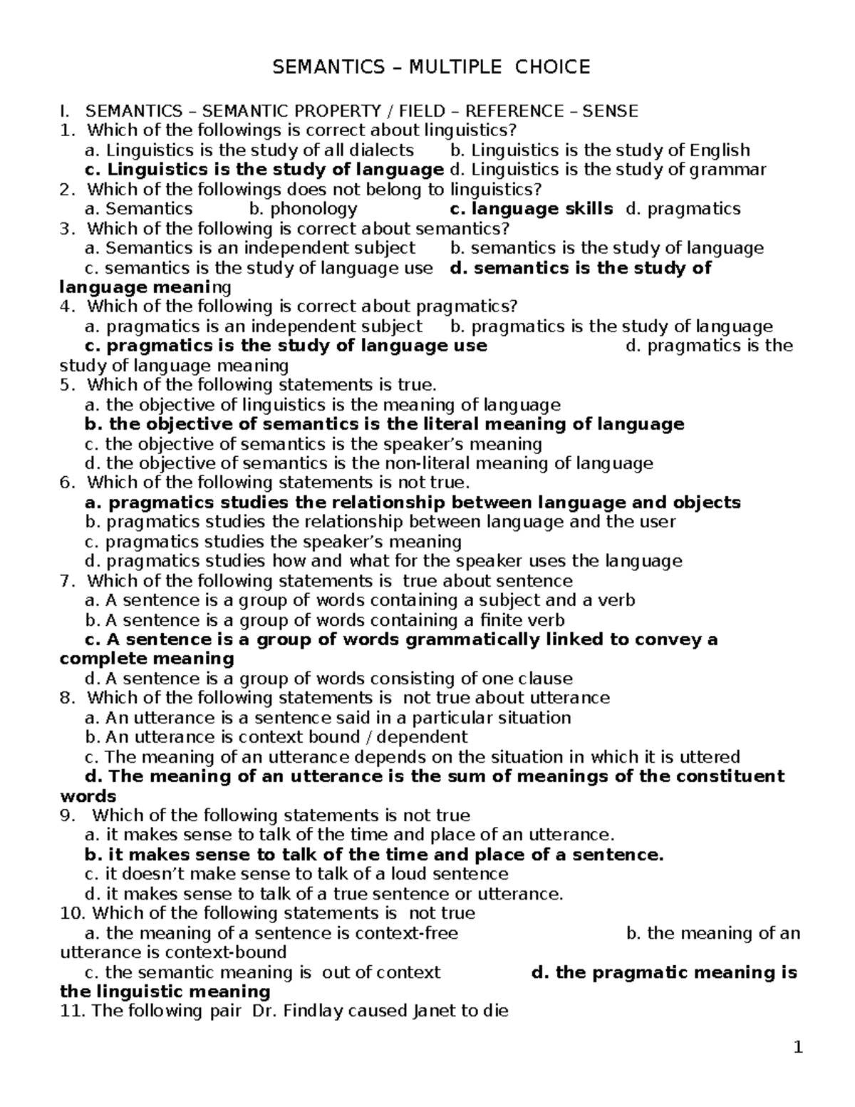 Semantics Multiple Choice Part Iv Bá• Sung Key Semantics Multiple Choice I Semantics