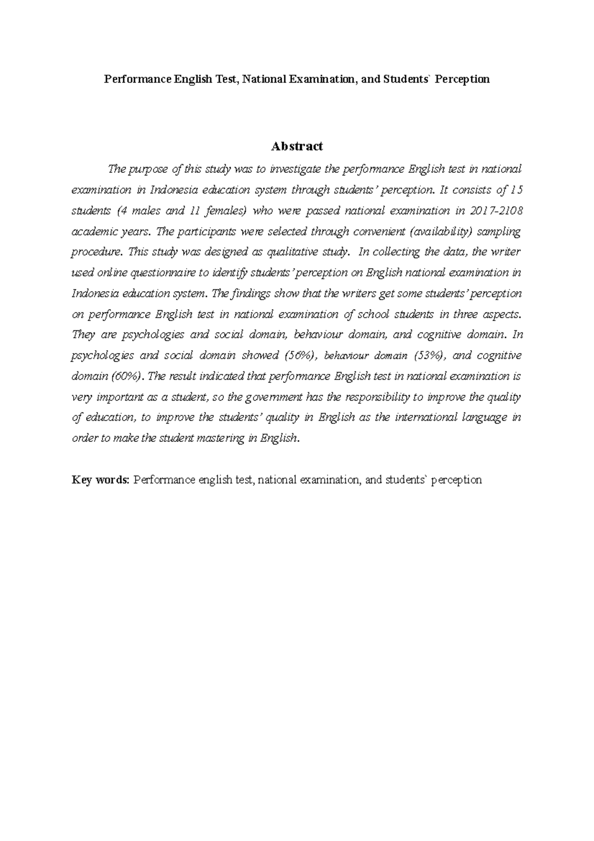 Performance of English Test, National Examination, and Students ...