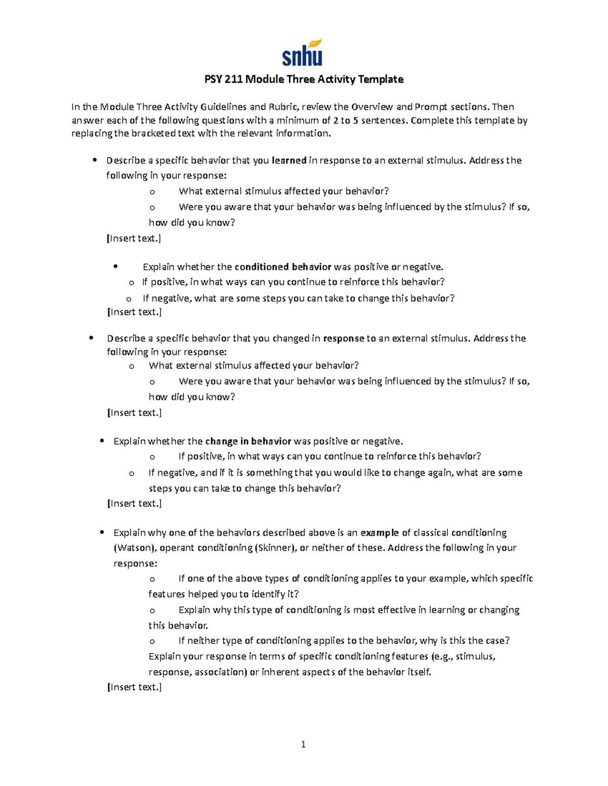 PSY 211 Module Three Activity Template - Then answer each of the following questions with a ...