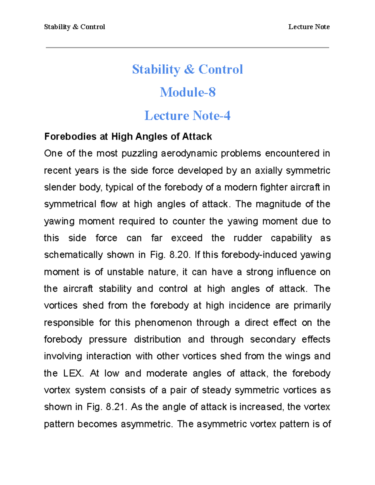 Stability & Control Module 8 Lecture Note 4 - Stability & Control ...