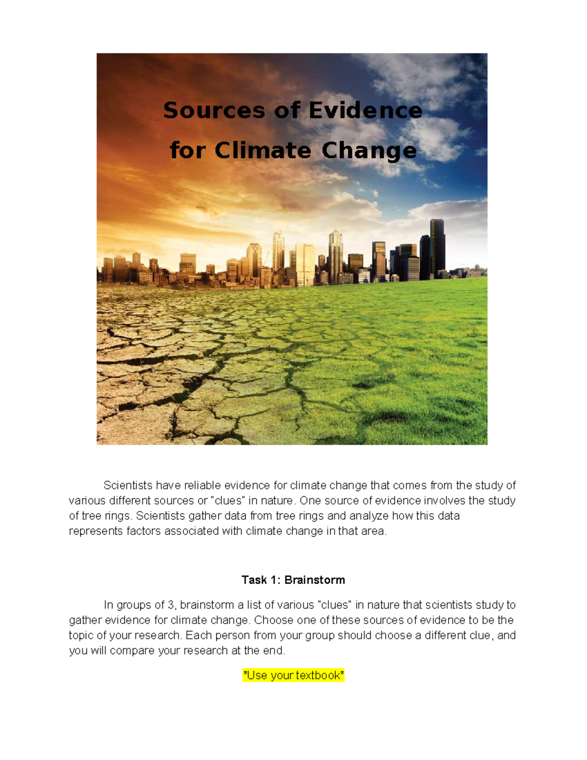 Climate Change Assignment - Sources of Evidence for Climate Change ...