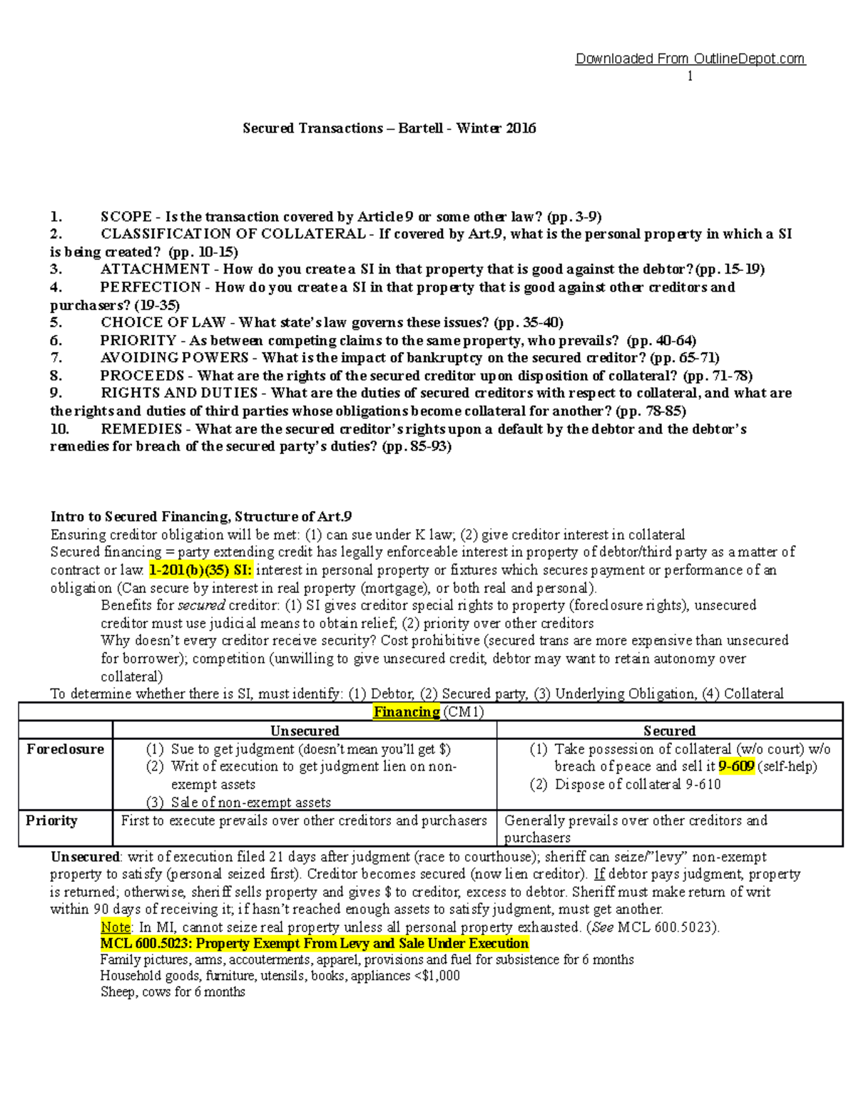 Secured Trans Outline - Bartell (Winter 2016 ) - Secured Transactions ...
