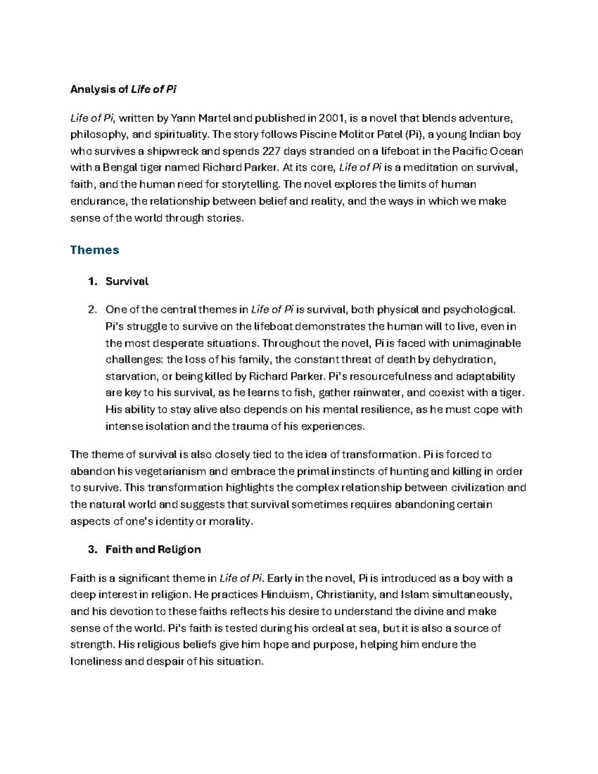 Life of Pie Analysis - Summary Life of Pi - Analysis of Life of Pi Life ...