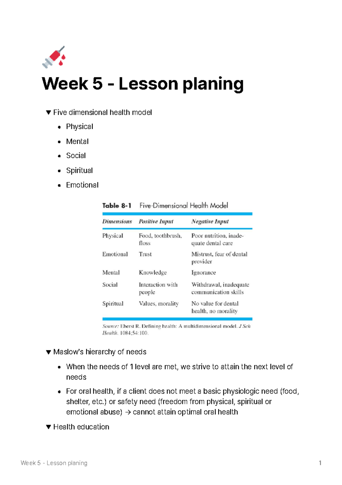 Week 5 - Lesson planing - 💉 Week 5 - Lesson planing Five dimensional ...