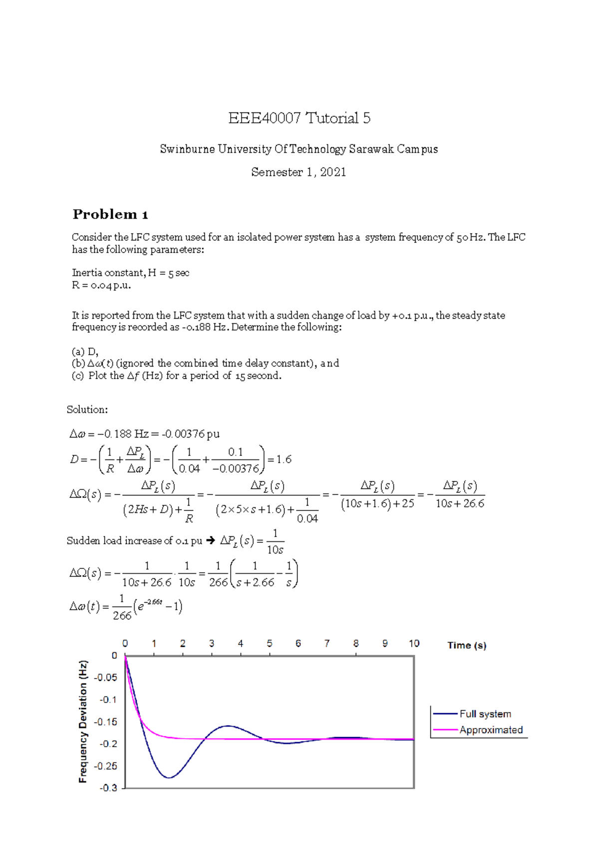 S1, 2021 EEE40007 Tutorial 5 (Solution) - EEE40007 Tutorial 5 Swinburne University Of Technology ...