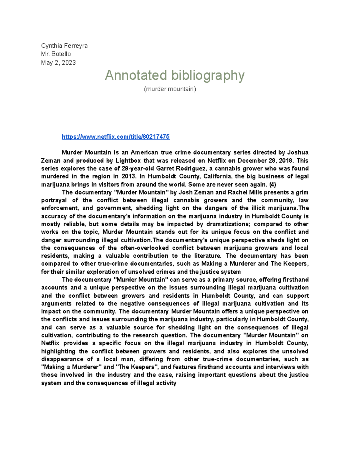 Annotated Bibliography (movie documentary) - Cynthia Ferreyra Mr ...