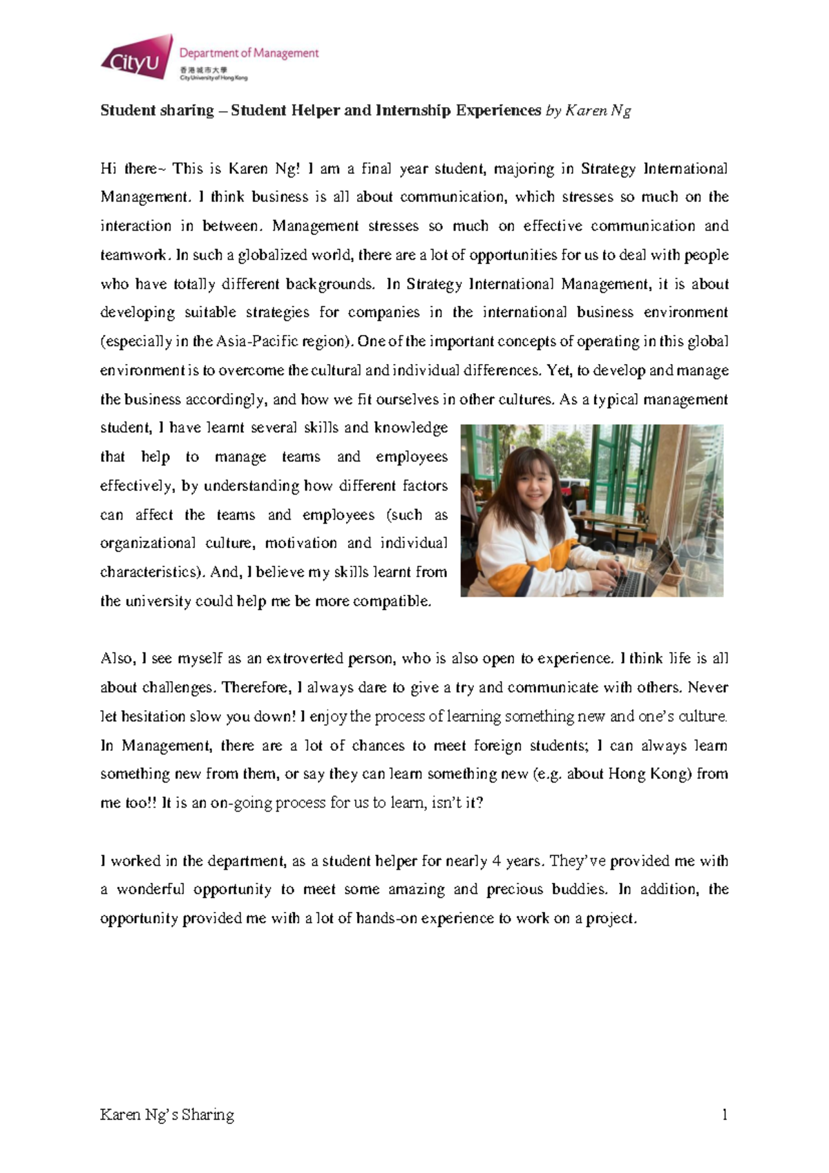 Karen Ng Student Helper and Internship Experiences v3 - Karen Ng’s ...