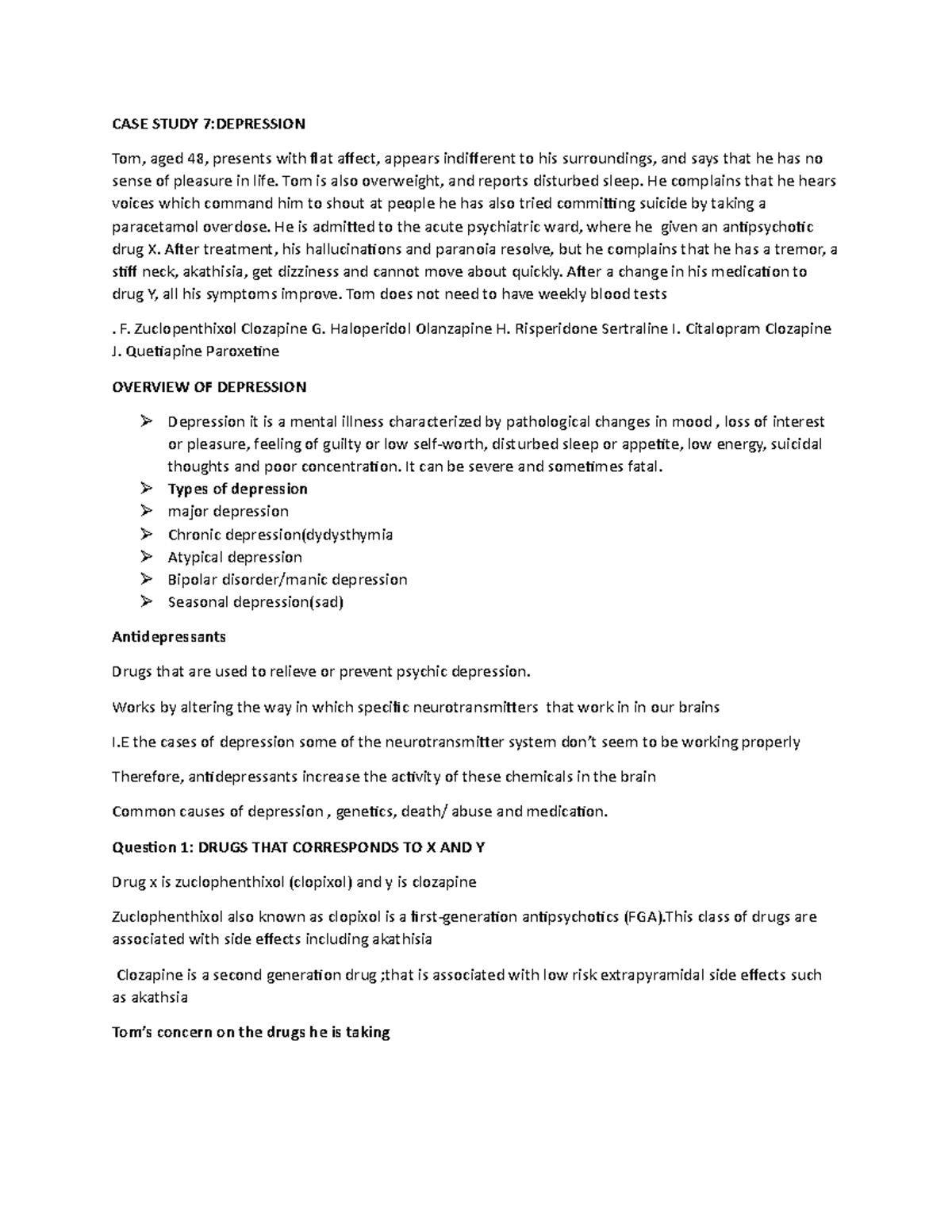 Depresssion case study - CASE STUDY 7:DEPRESSION Tom, aged 48, presents ...