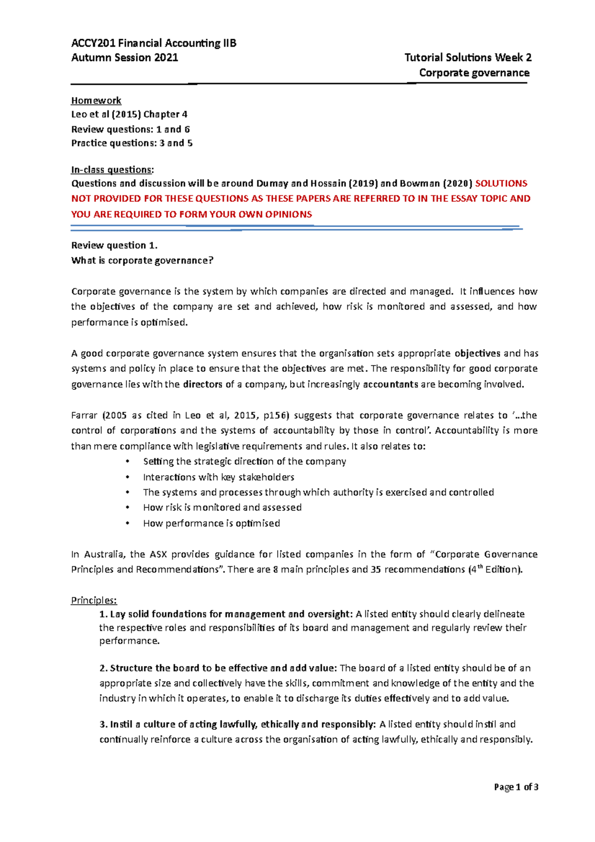 Week 2 solutions - ACCY201 Financial Accounting IIB Autumn Session 2021 ...