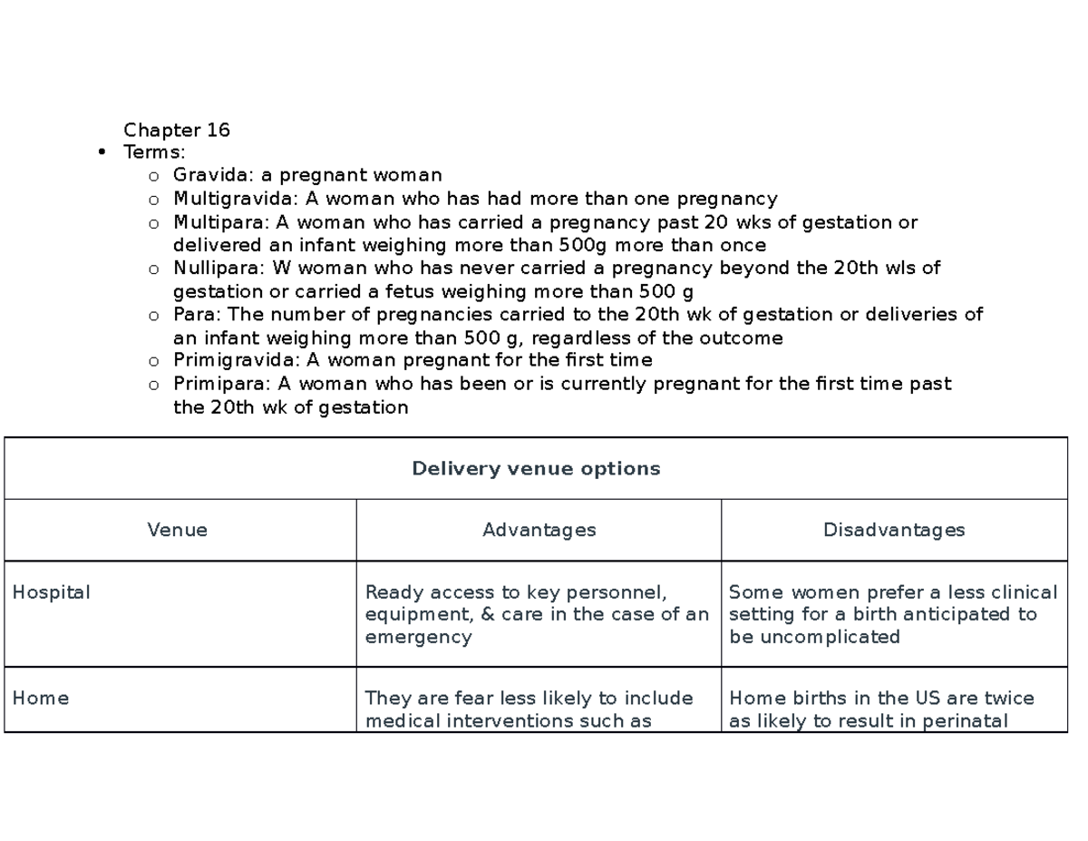 Exam 2 OB BP - study guide - Chapter 16 Terms: o Gravida: a pregnant ...